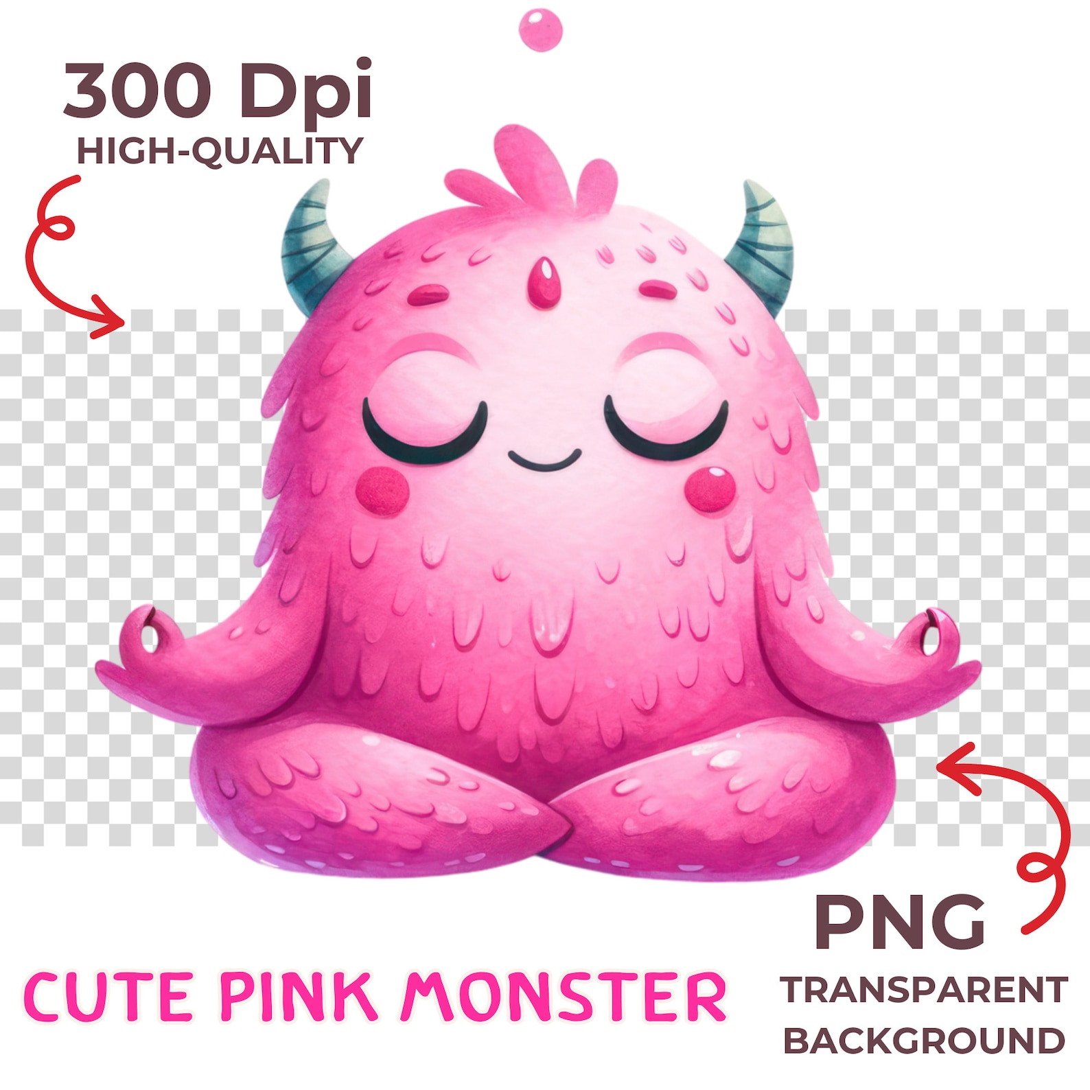 Cute Pink Monsters Watercolor Clipart - 26 PNG Transparent Images ...