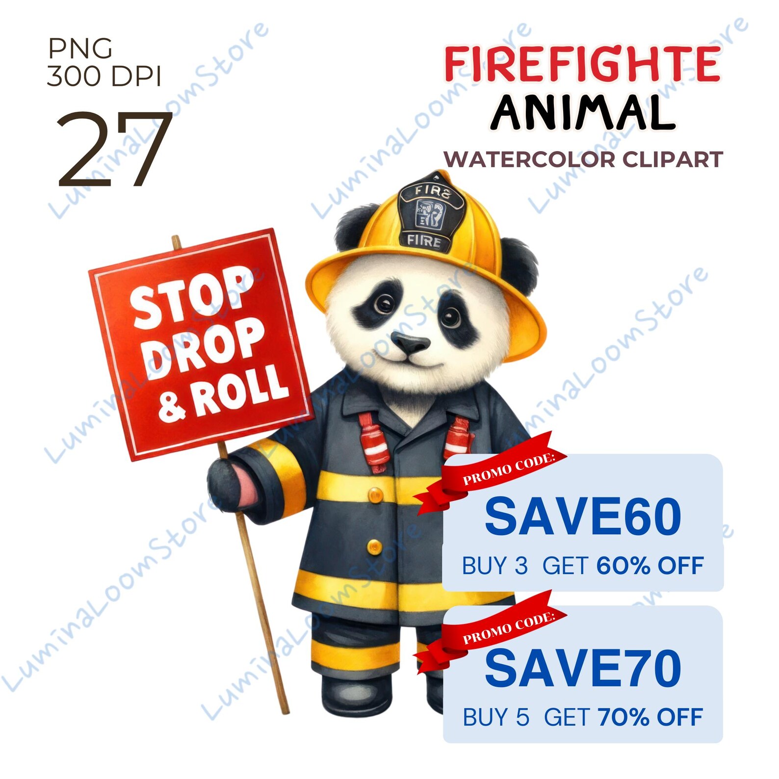 Firefighter Animal Clipart | Watercolor Firefighter PNG | Kids Fire ...