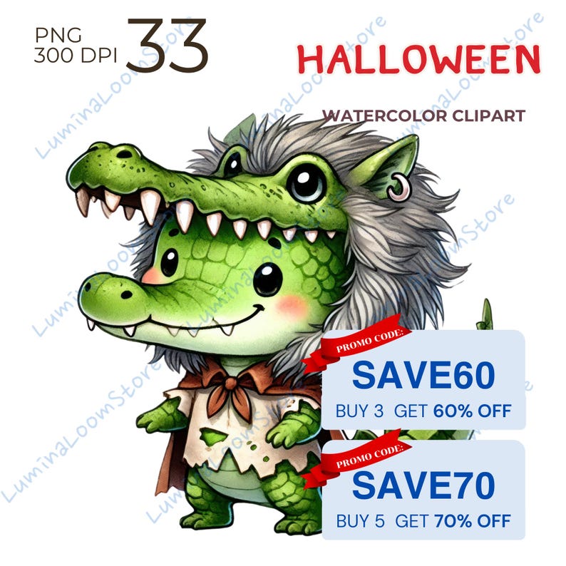 Halloween Alligator Clipart: Watercolor Gator PNG (digital Download) - Etsy