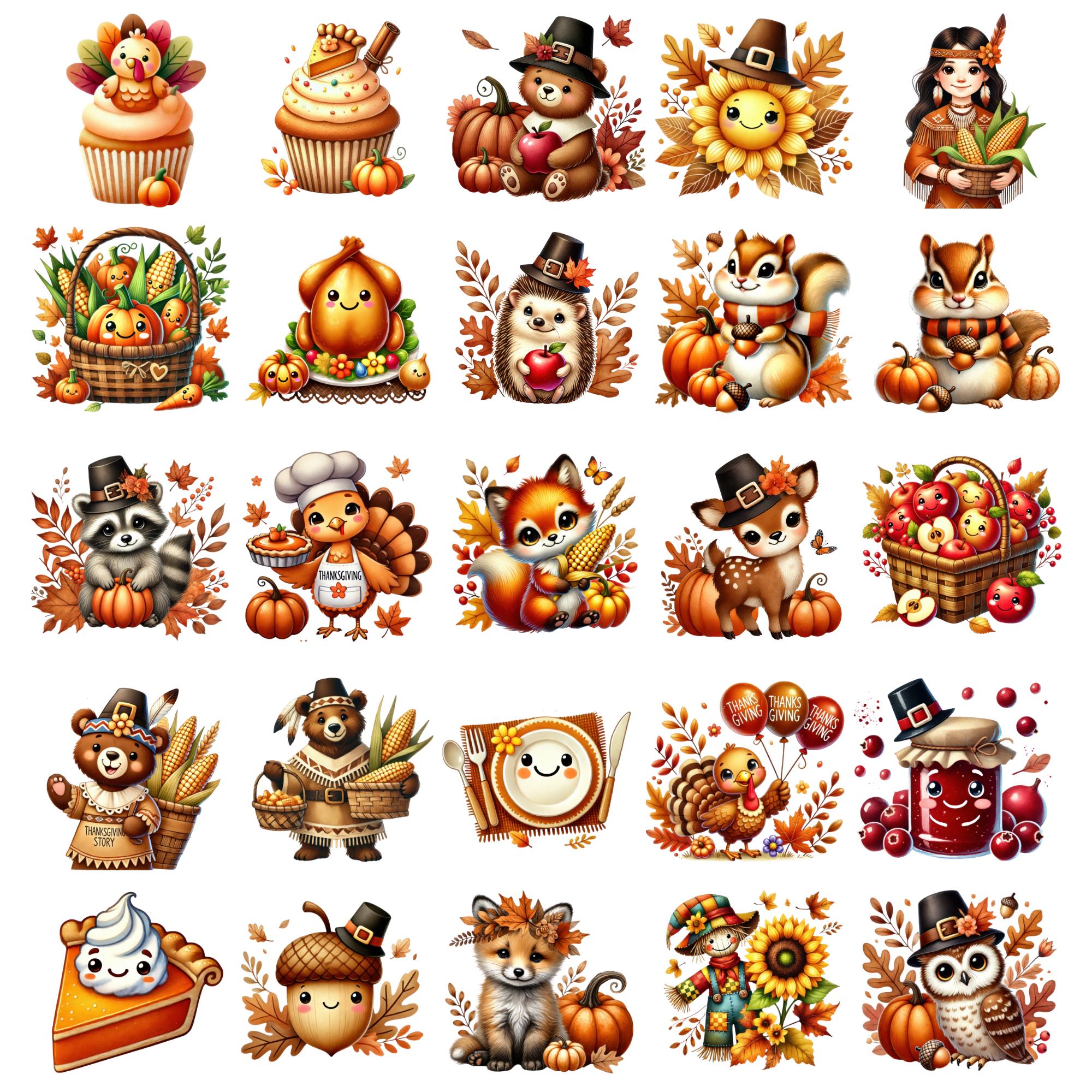 Watercolor Thanksgiving- Harvest Animals Clipart - Fall Themed Digital ...