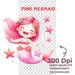 Pink Mermaid Watercolor Clipart - Cute Mermaid PNG Illustrations ...