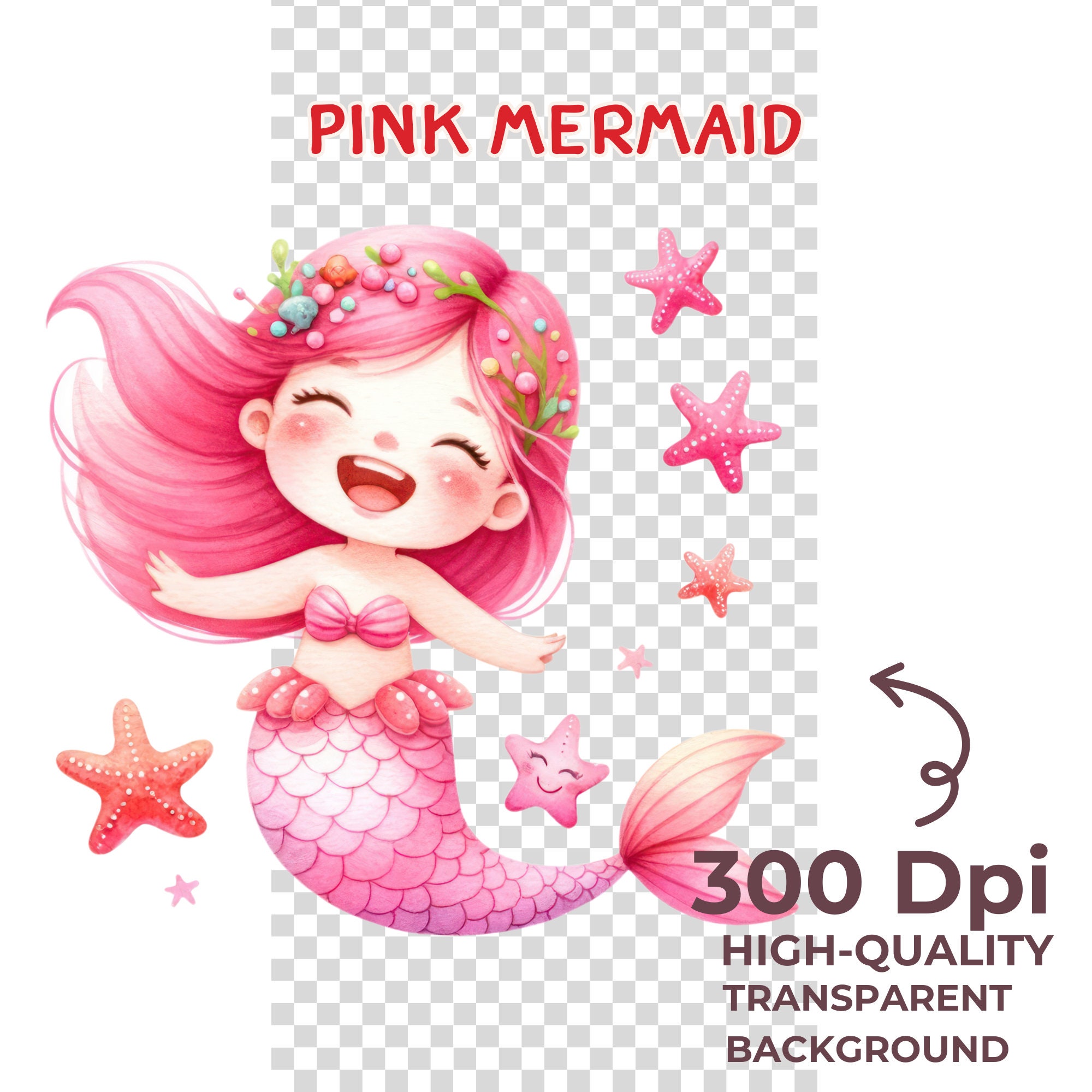 Pink Mermaid Watercolor Clipart - Cute Mermaid PNG Illustrations ...