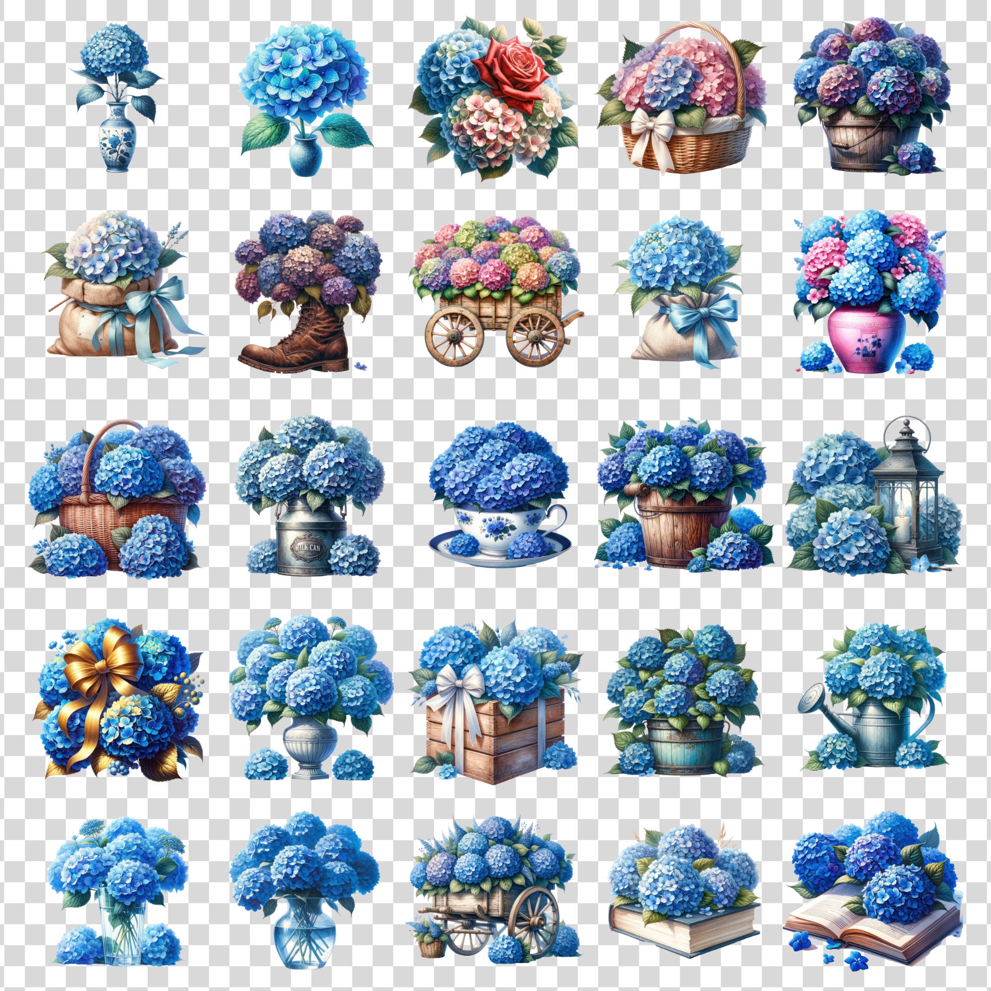 Blue Hydrangea Watercolor Clipart Bundle - Rustic Floral PNG Images - Etsy