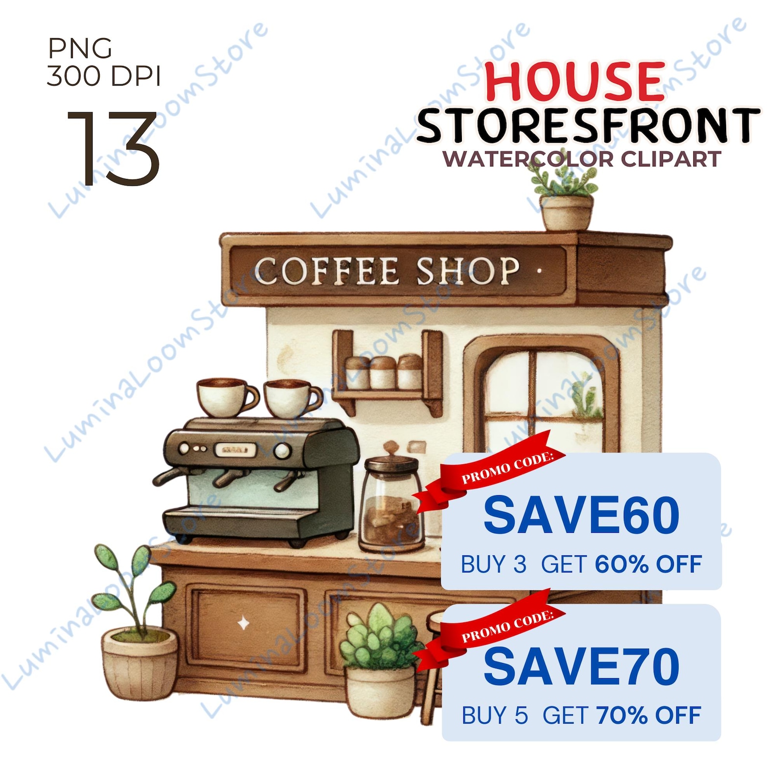 Watercolor Storefront Clipart Set: Shop Graphics (PNG, 300 DPI) - Etsy