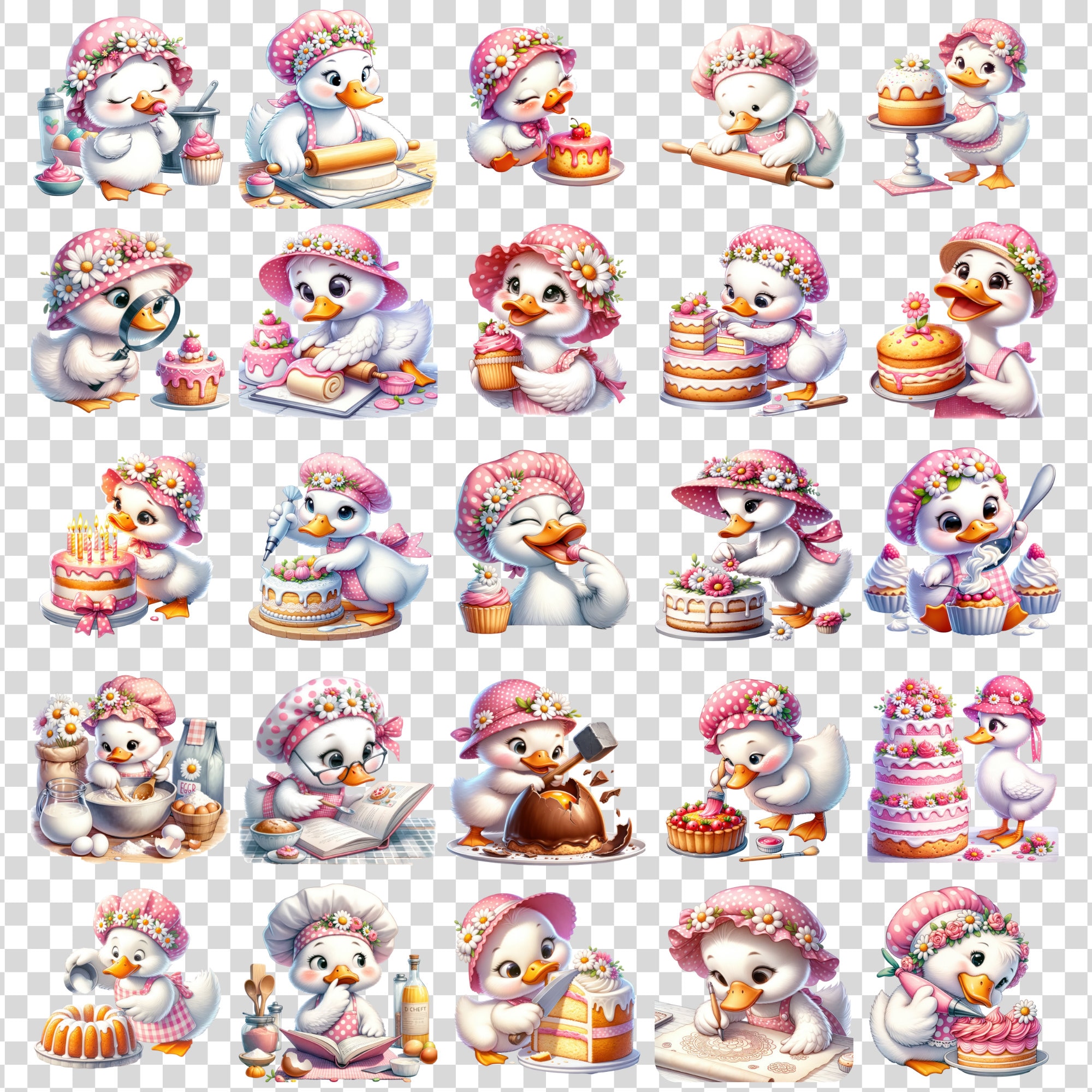 Baker Ducklings Watercolor Clipart Cute Cooking Ducks Digital Images ...