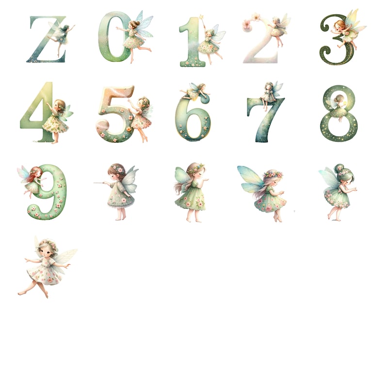 Fairy Alphabet & Numbers Clipart - 41 Watercolor PNG Files, Magical ...