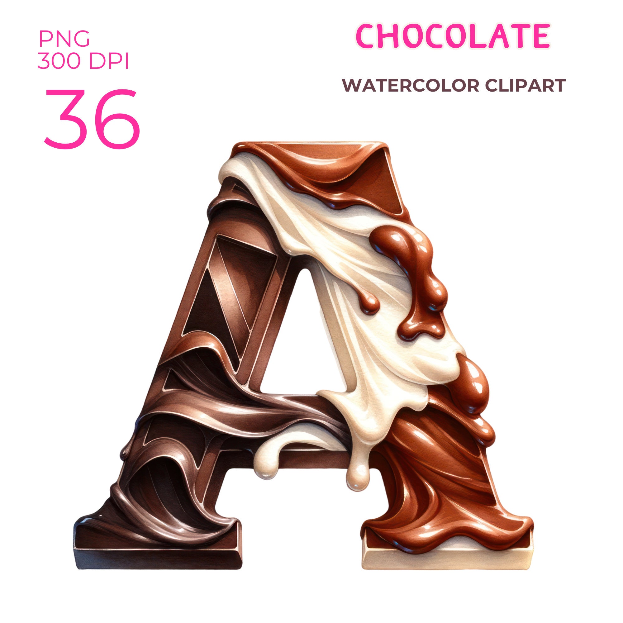 Chocolate Lettering Clipart - Sweet Alphabet & Numbers Watercolor Set ...