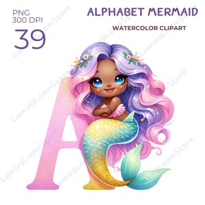 Mermaid Alphabet Clipart Set - Watercolor Mermaid Letters PNG, Vibrant ...