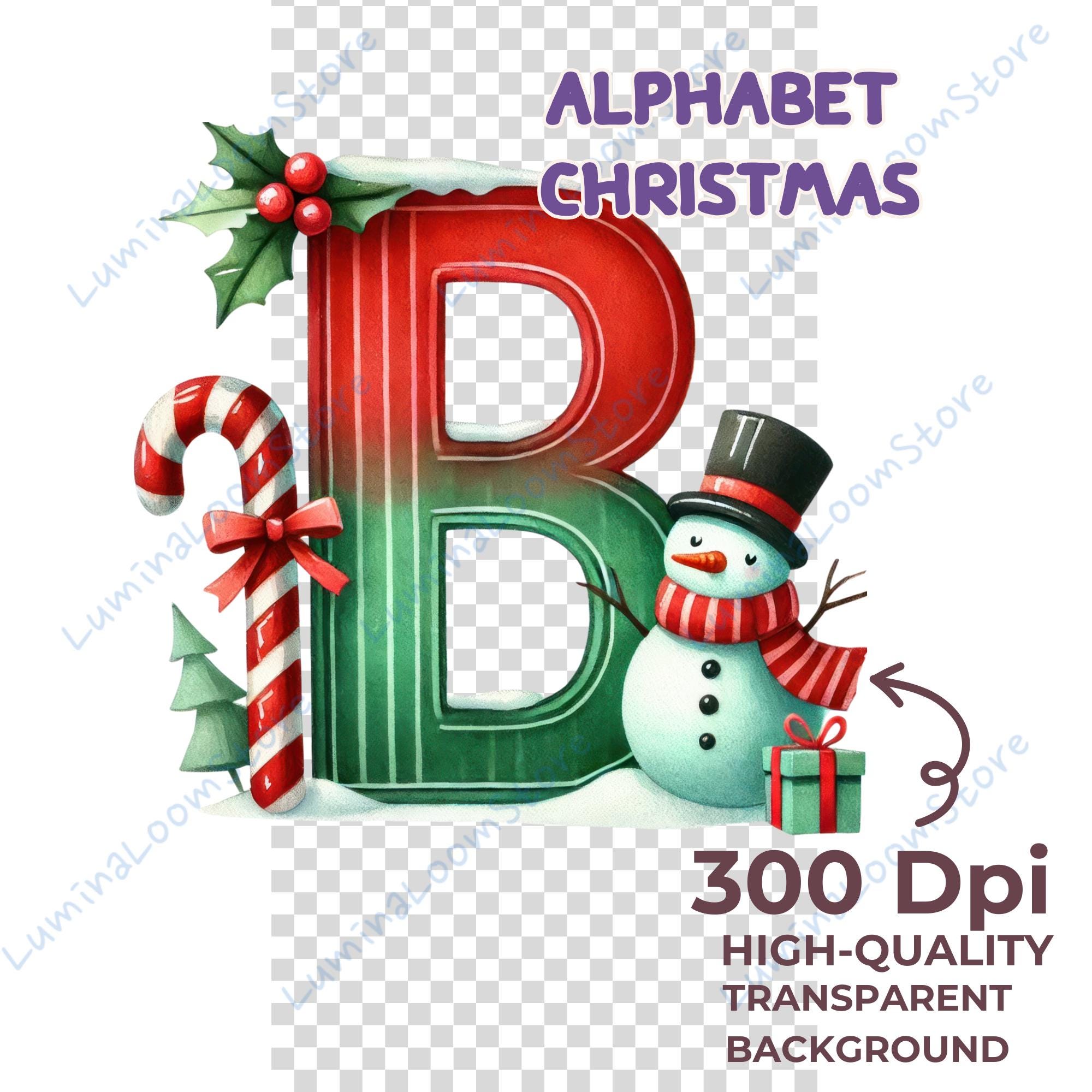 Christmas Alphabet Clipart | 36 PNG Watercolor Letters-numbers ...