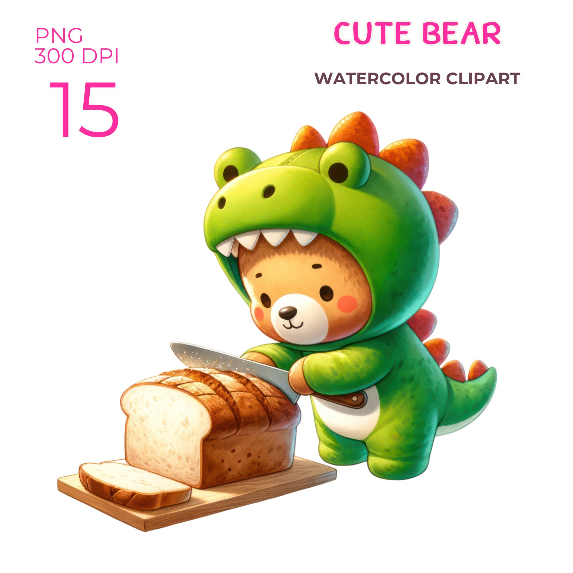 Crocodile Costume Bear Clipart Whimsical Watercolor Bears in Dino ...