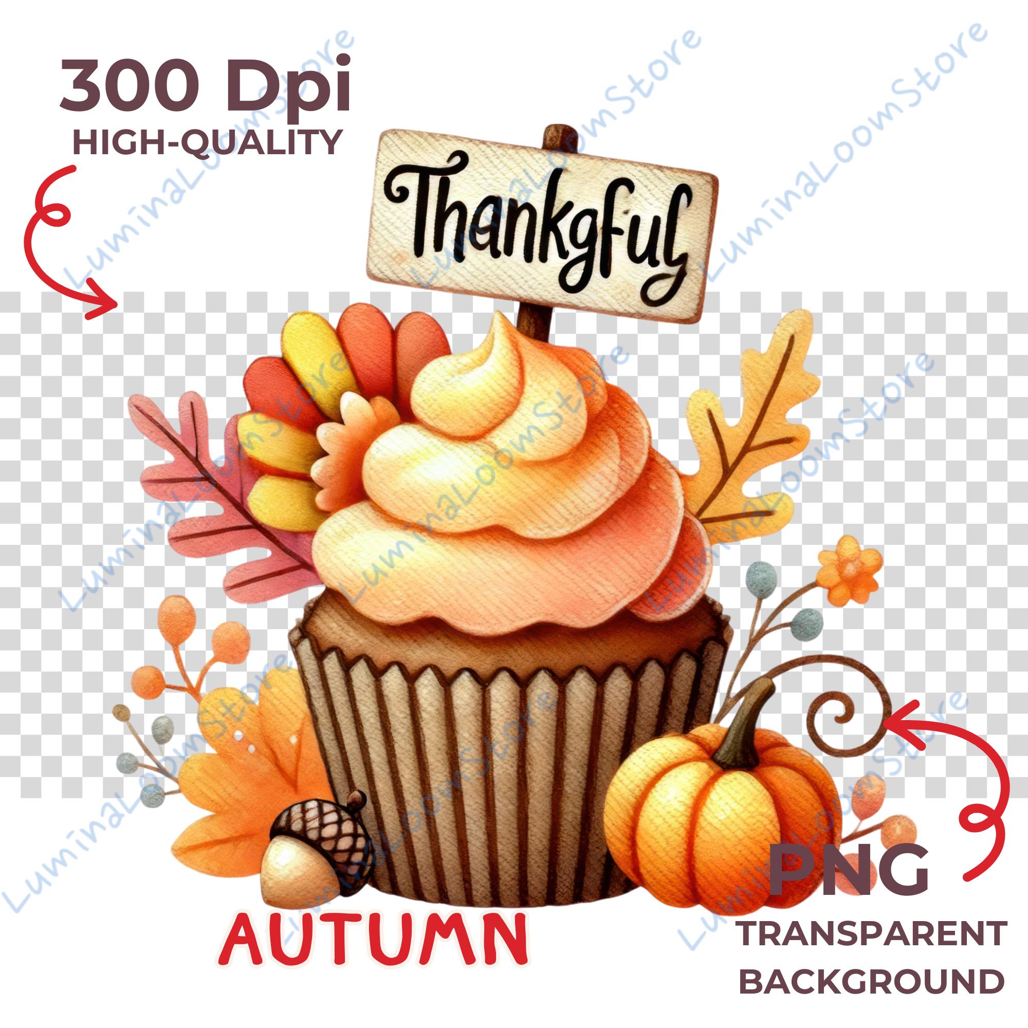 Thanksgiving Cupcake Clipart - Fall Watercolor PNG Files for Crafts ...