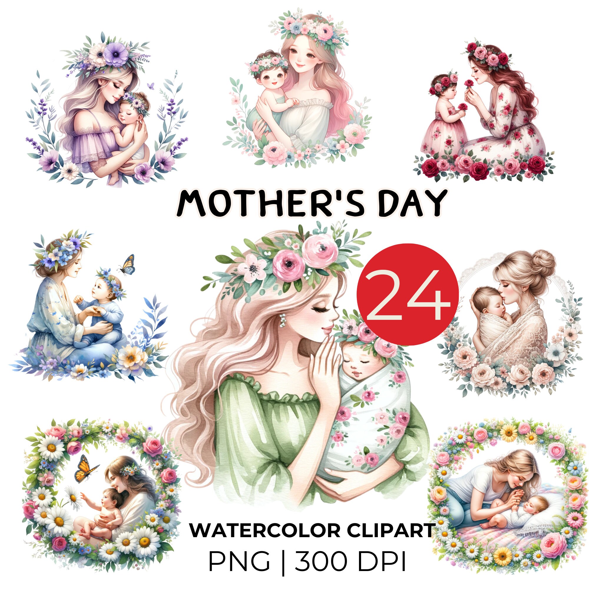 Mother's Day Clipart Painted Mother and Child Clipart Mom and Child ...