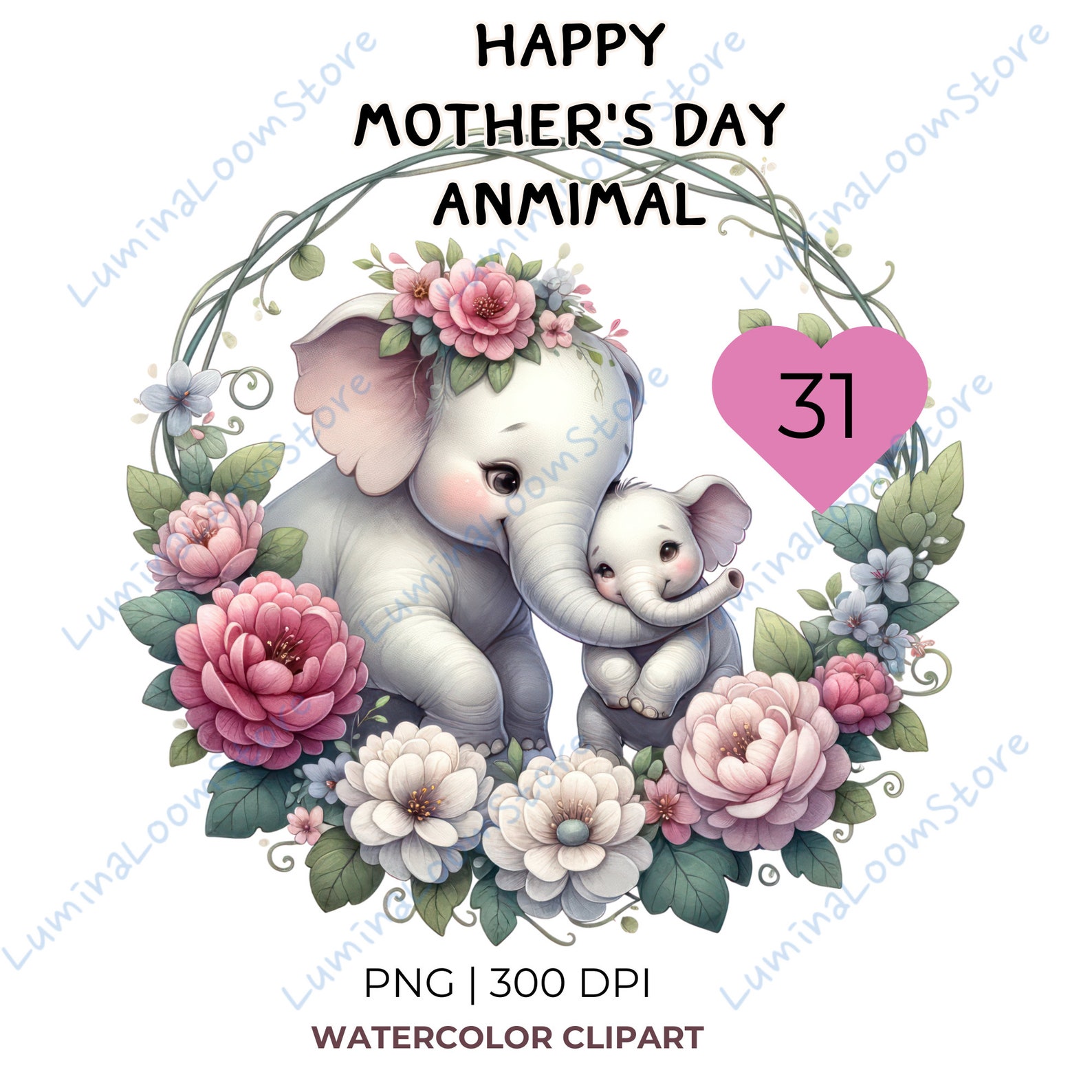 Mom and Baby Animals Clipart Bundle, Watercolor Animal Clipart, Mom and ...