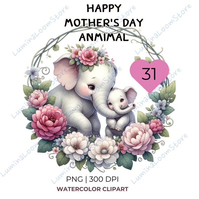 Mom and Baby Animals Clipart Bundle, Watercolor Animal Clipart, Mom and ...