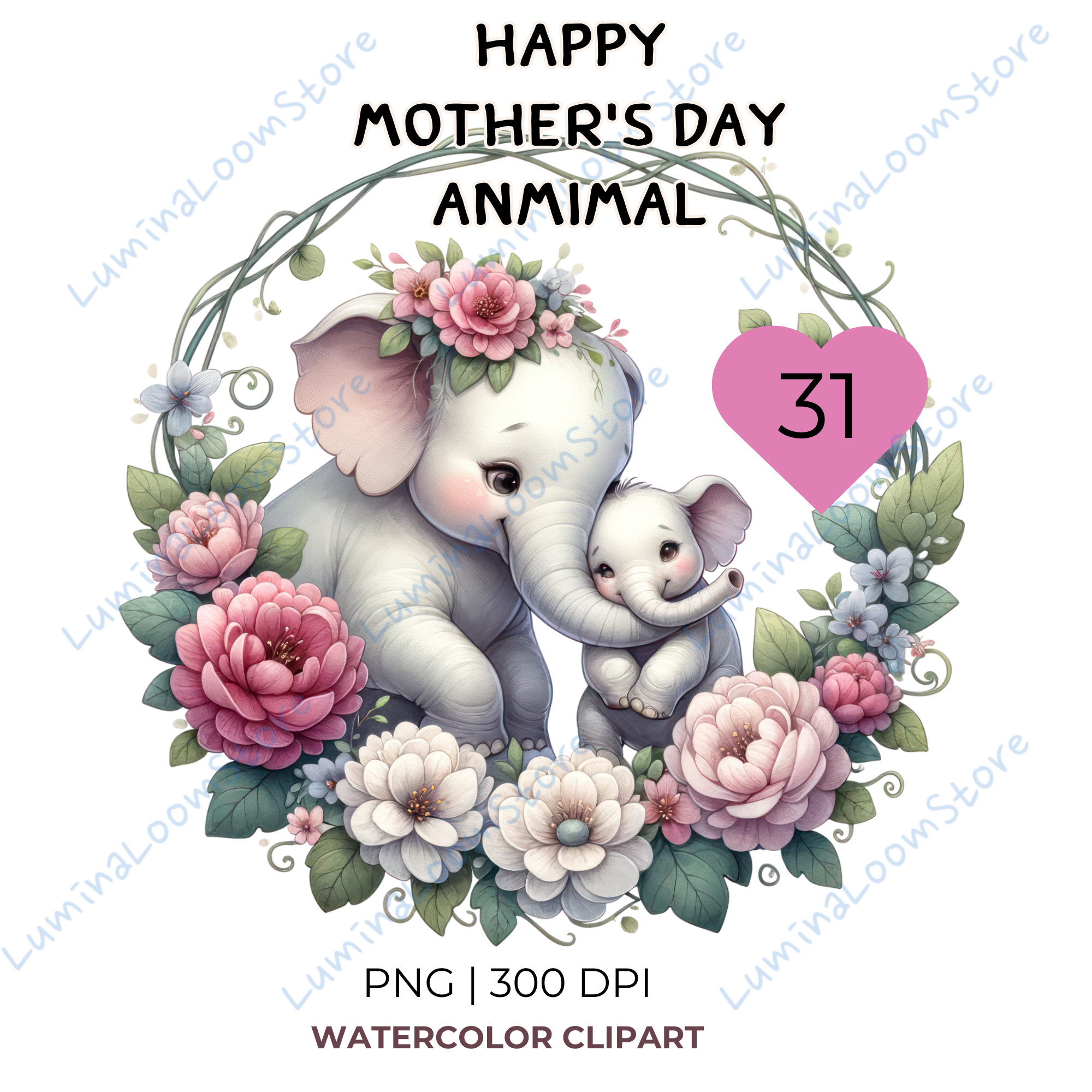Mom and Baby Animals Clipart Bundle, Watercolor Animal Clipart, Mom and ...