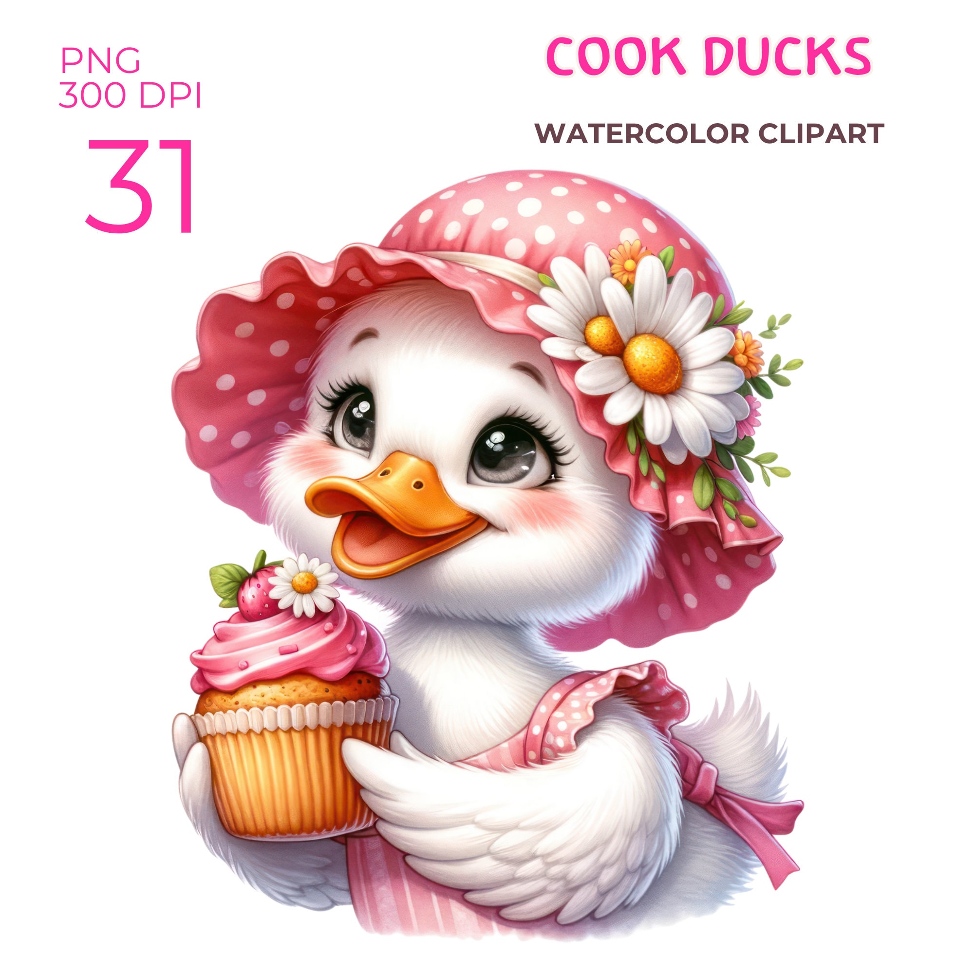 Baker Ducklings Watercolor Clipart Cute Cooking Ducks Digital Images ...