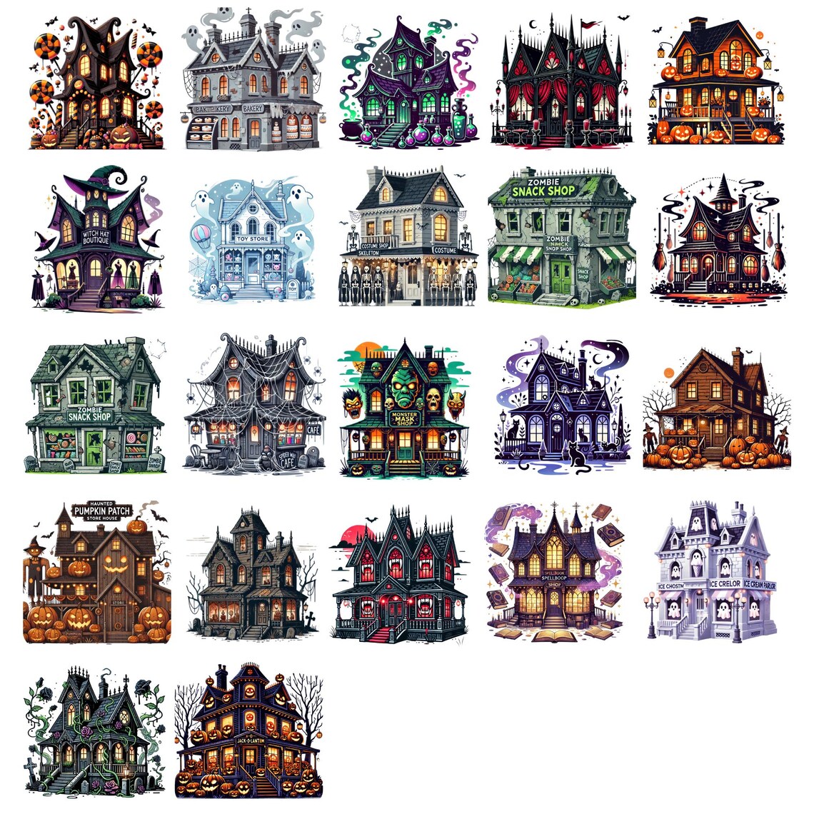 Haunted House Halloween Clipart | Spooky Digital Art | Zombie Shop ...