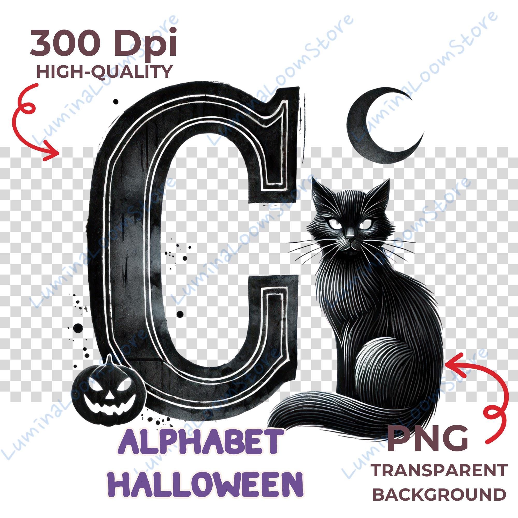 Halloween Alphabet Clipart | 39 PNG Watercolor Letters & Numbers ...