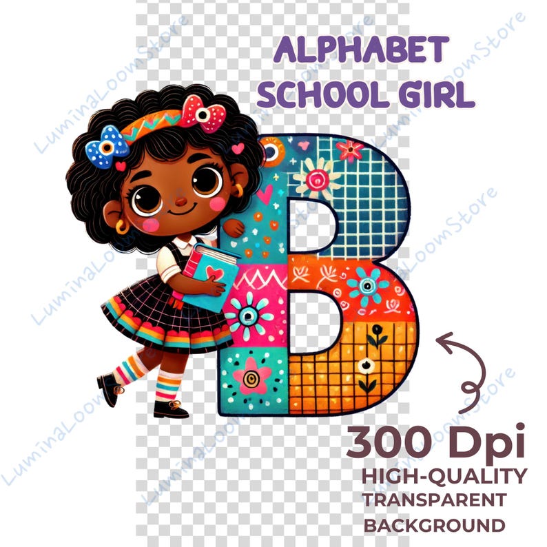 Alphabet School Girl Clipart | Watercolor ABC Letters and Numbers PNG ...