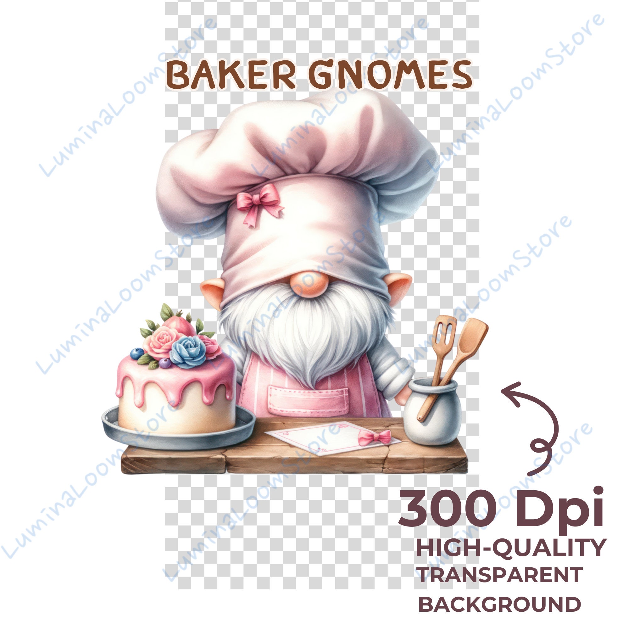 Baker Gnomes Watercolor Clipart Set - Cute Kitchen Gnomes, Chef Gnome ...