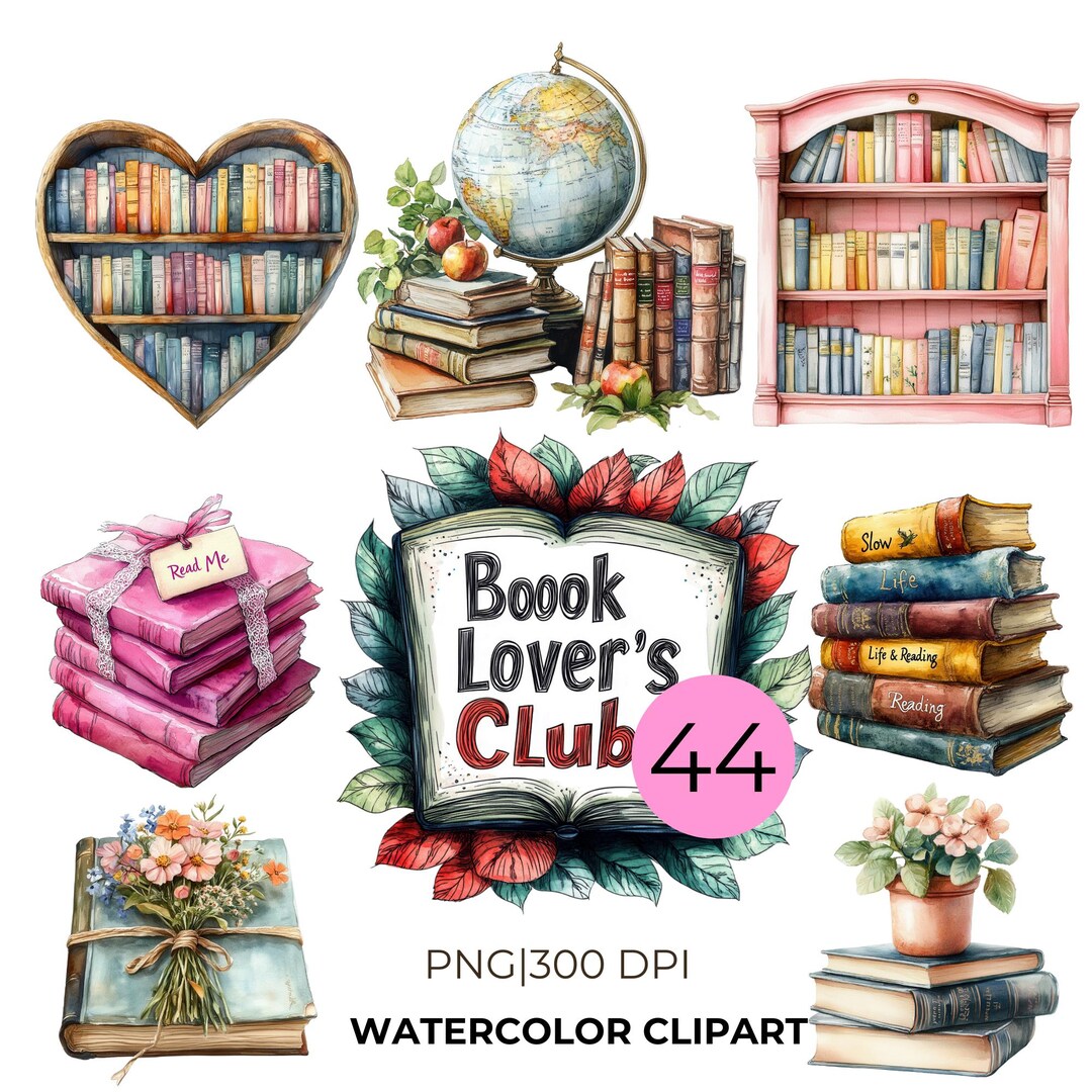 Whimsical Watercolor Book Clipart Set for Cozy Reading Crafts ...