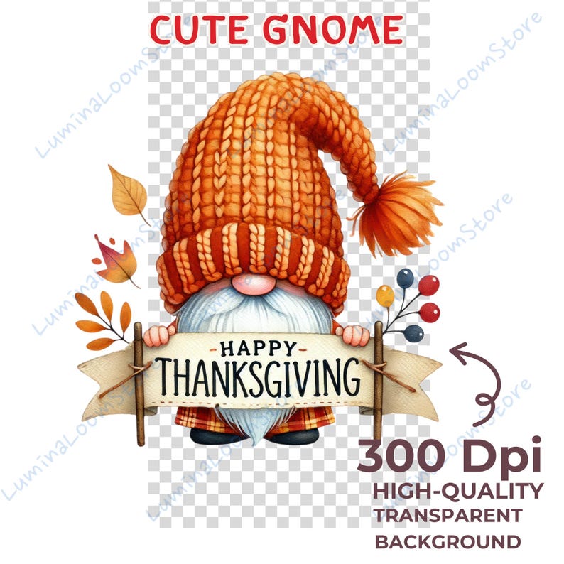 Thanksgiving Gnome Clipart Set | Fall Watercolor PNG | Cute Gnome ...