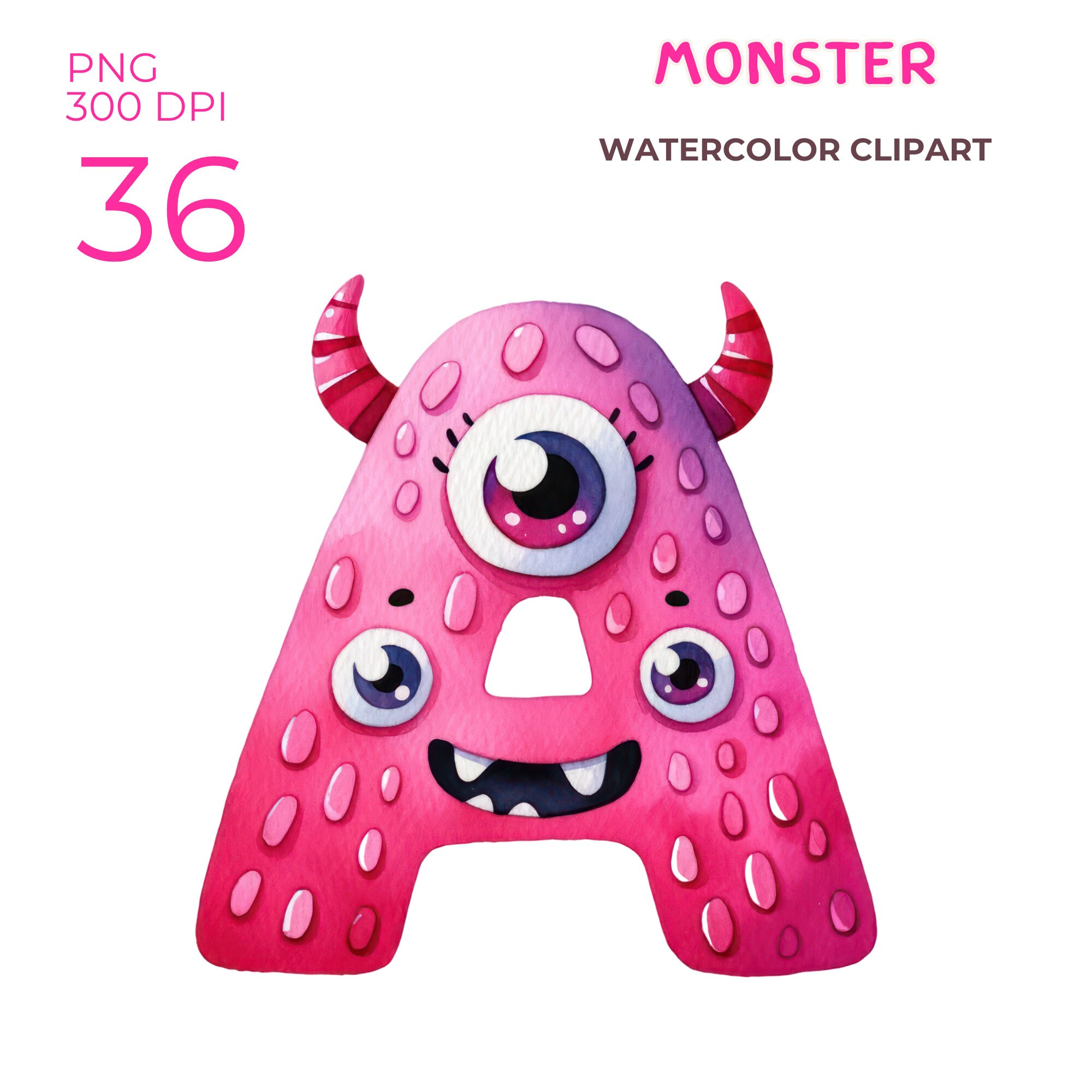 Cute Monster Lettering Clipart Alphabet & Numbers Watercolor Set for ...