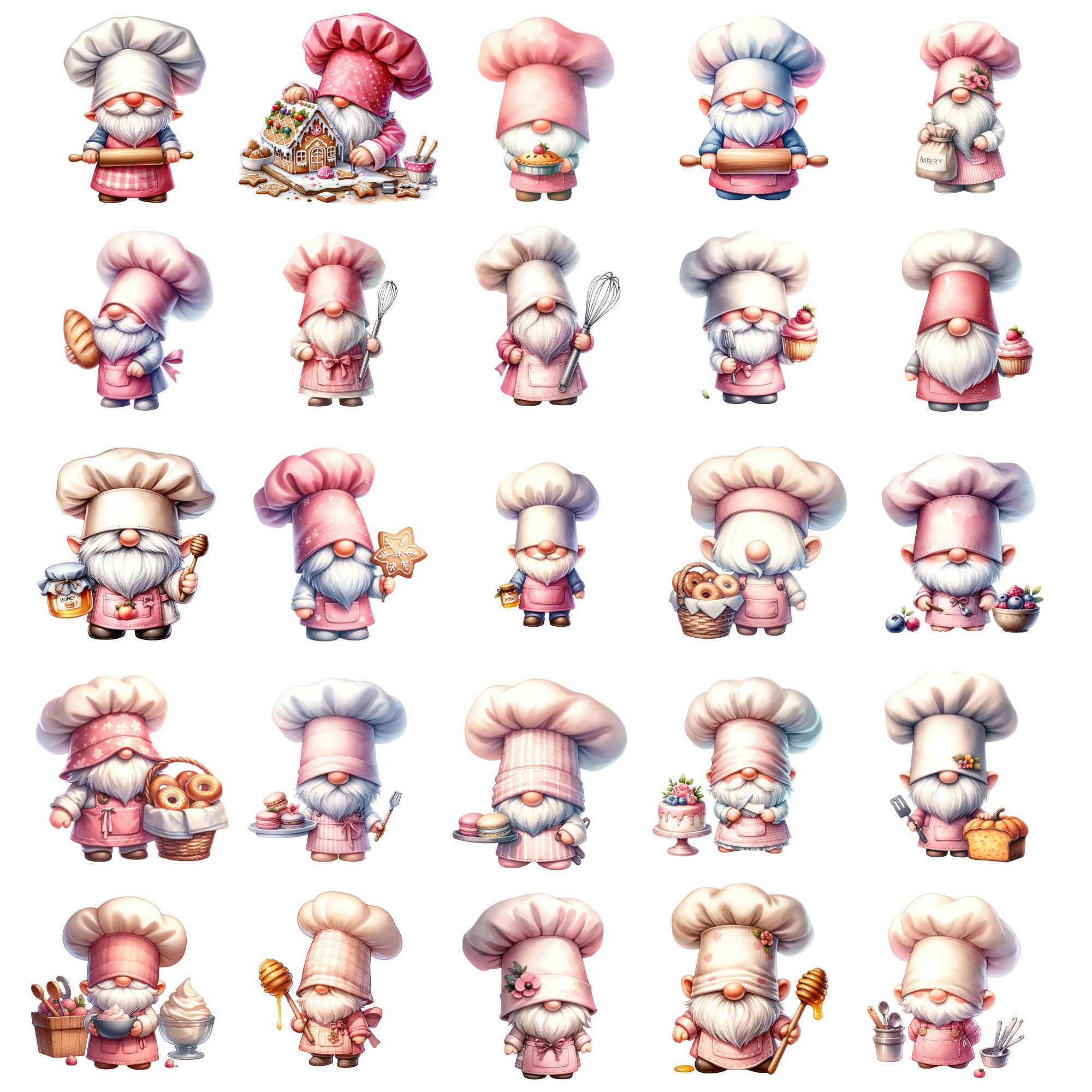 Baker Gnomes Watercolor Clipart Set - Cute Kitchen Gnomes, Chef Gnome ...