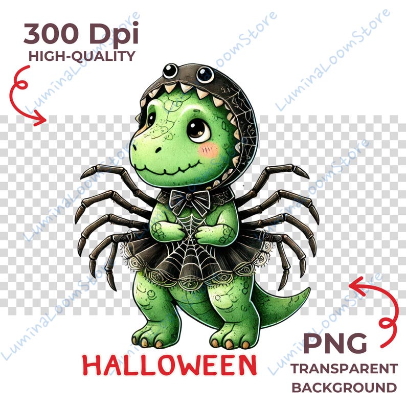 Halloween Dino Clipart PNG, Cute Dinosaur Digital Download, Watercolor ...