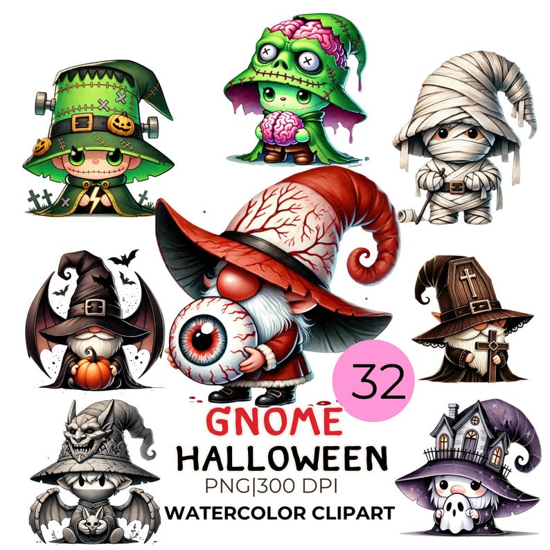 Watercolor Halloween Gnome Clipart: Spooky DIY Graphics (PNG) - Etsy