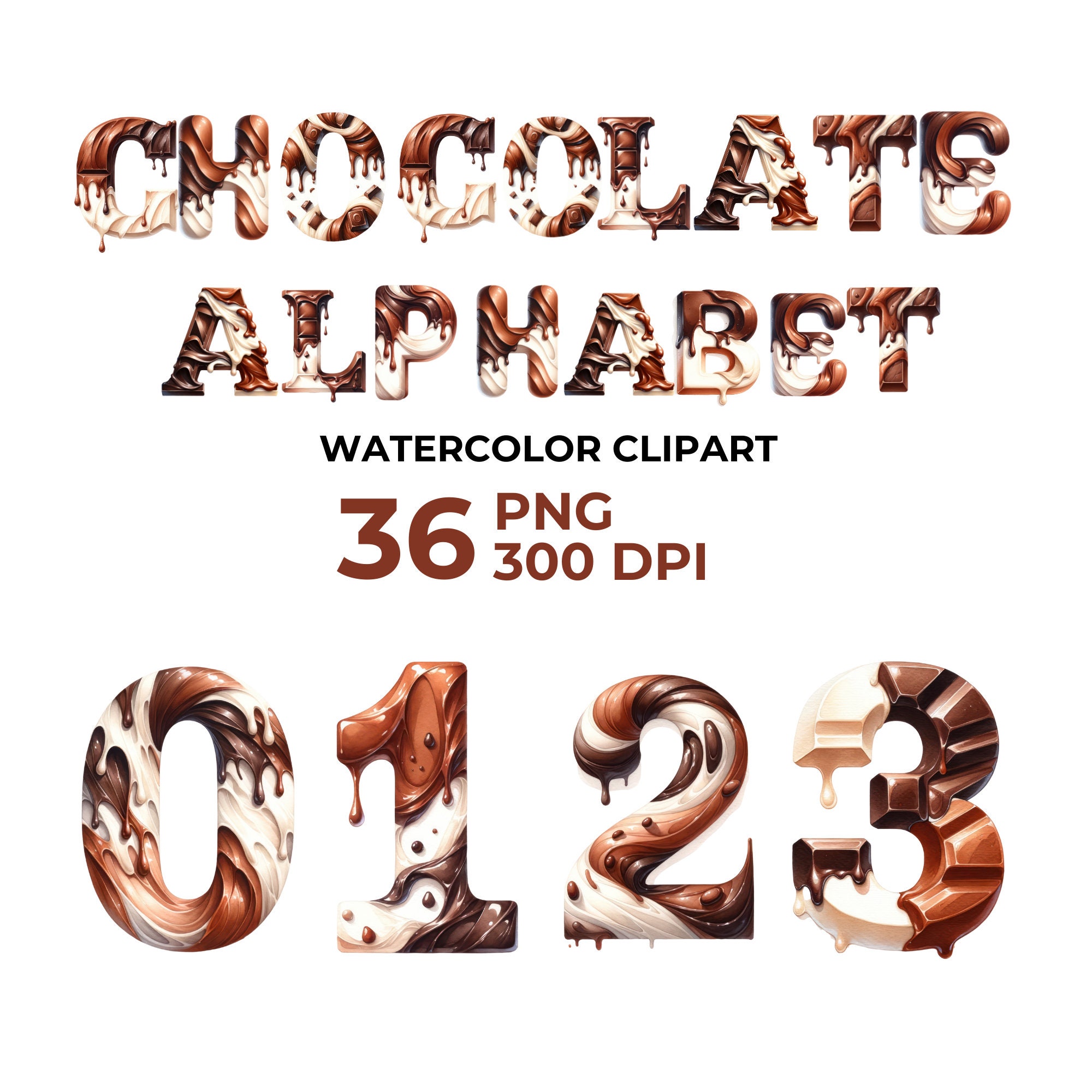 Chocolate Lettering Clipart - Sweet Alphabet & Numbers Watercolor Set ...