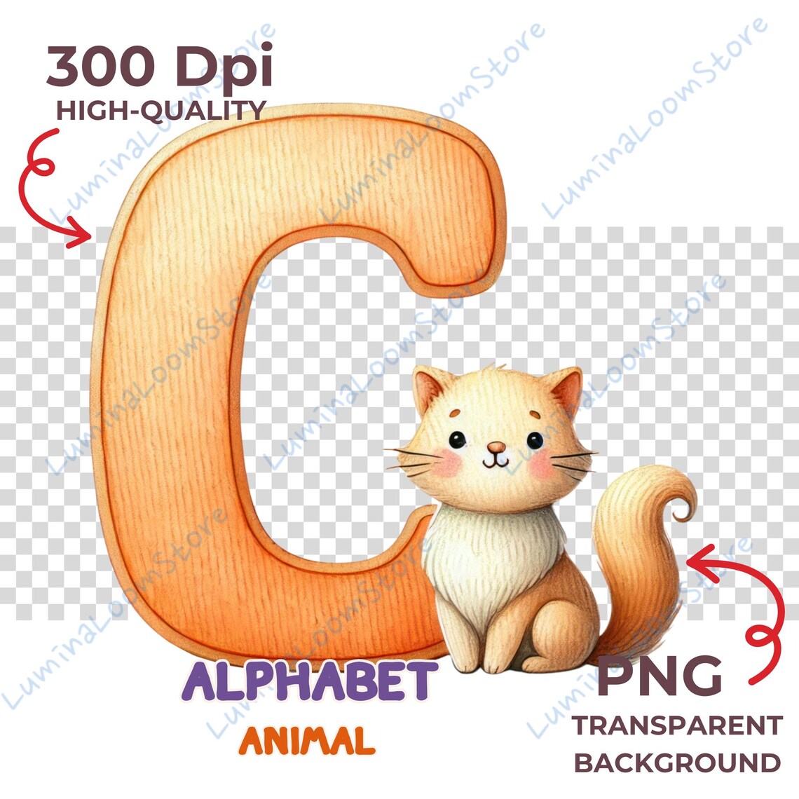 Watercolor Animal Alphabet Clipart: Kids Learning PNG Set (digital ...