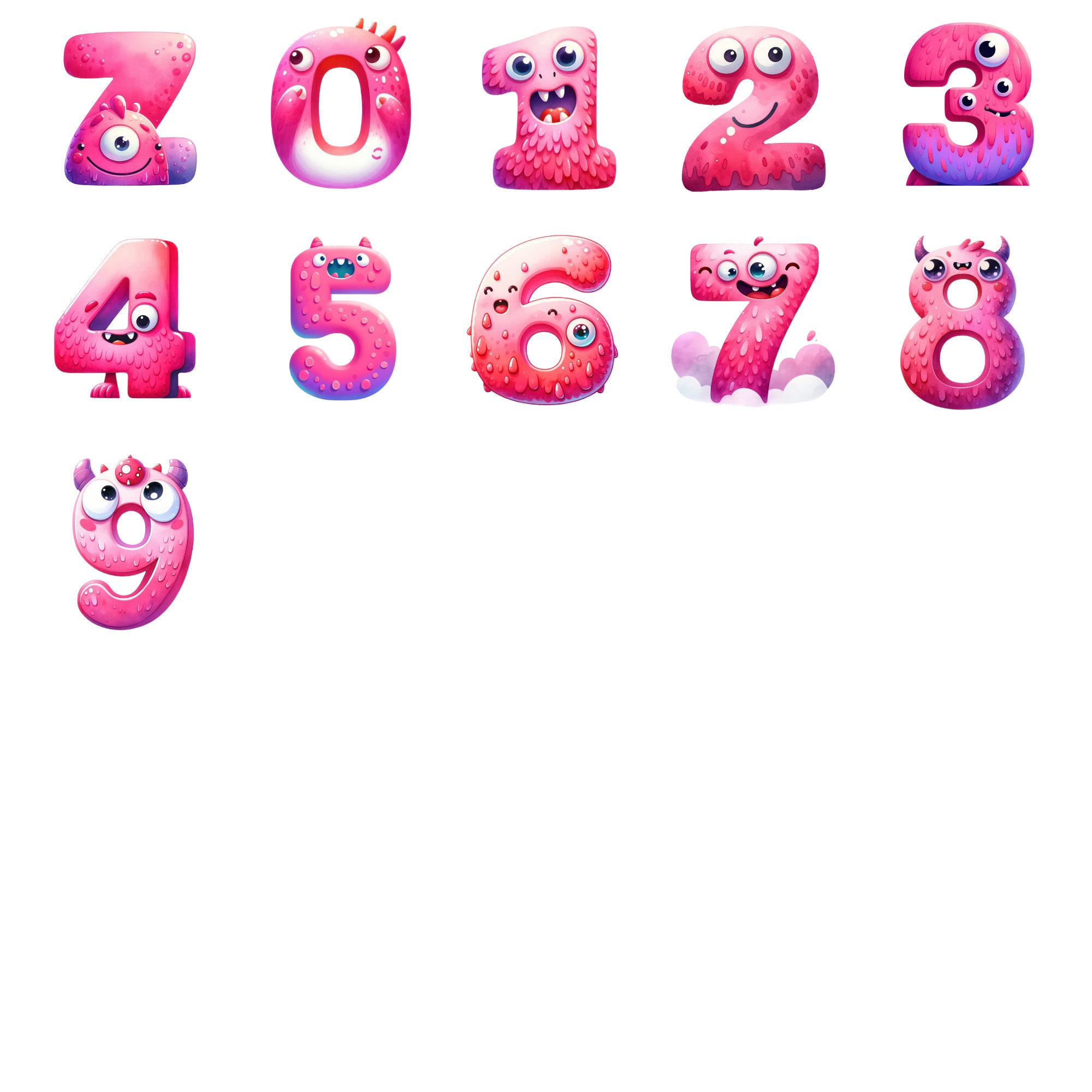 Cute Monster Lettering Clipart Alphabet & Numbers Watercolor Set for ...