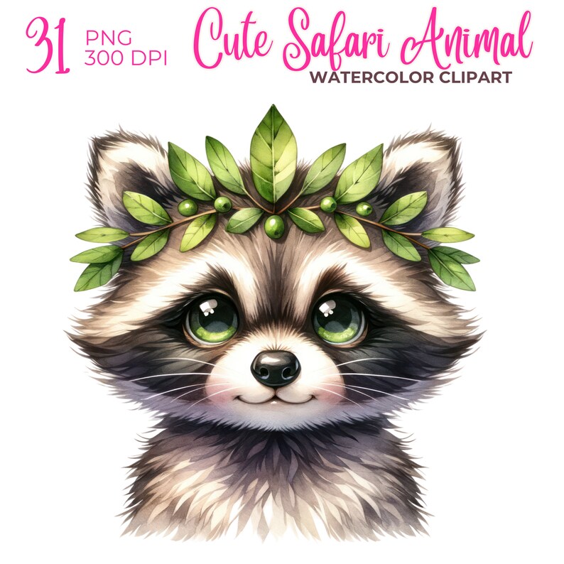 Watercolor Safari Animals Clipart Cute Forest Creatures PNG Files, 300 ...