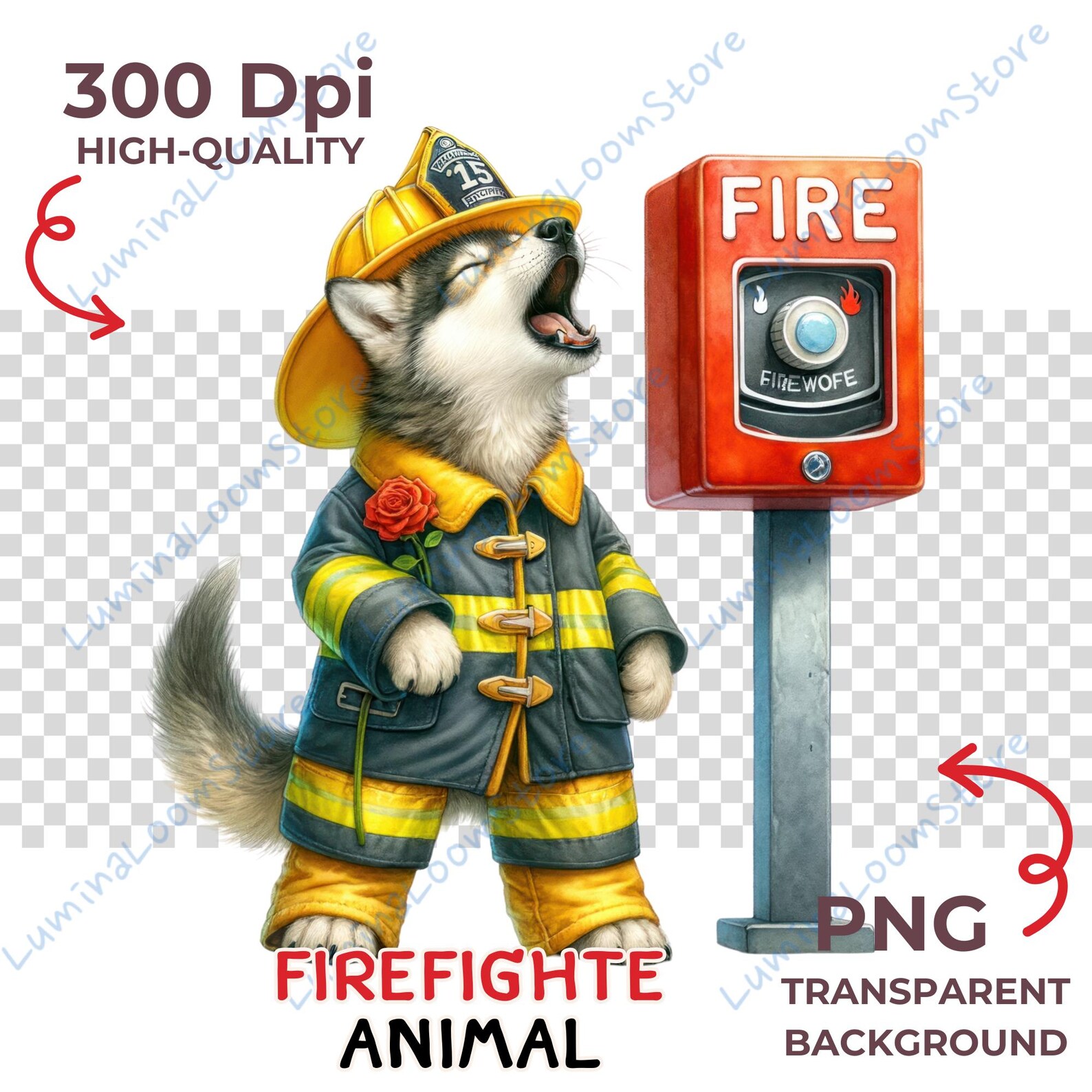 Firefighter Animal Clipart | Watercolor Firefighter PNG | Kids Fire ...