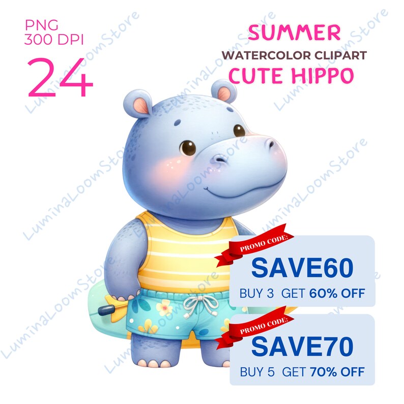 Beach Baby Hippo Clipart, Baby Hippo Png, Beach Baby Shower, Blue Hippo ...
