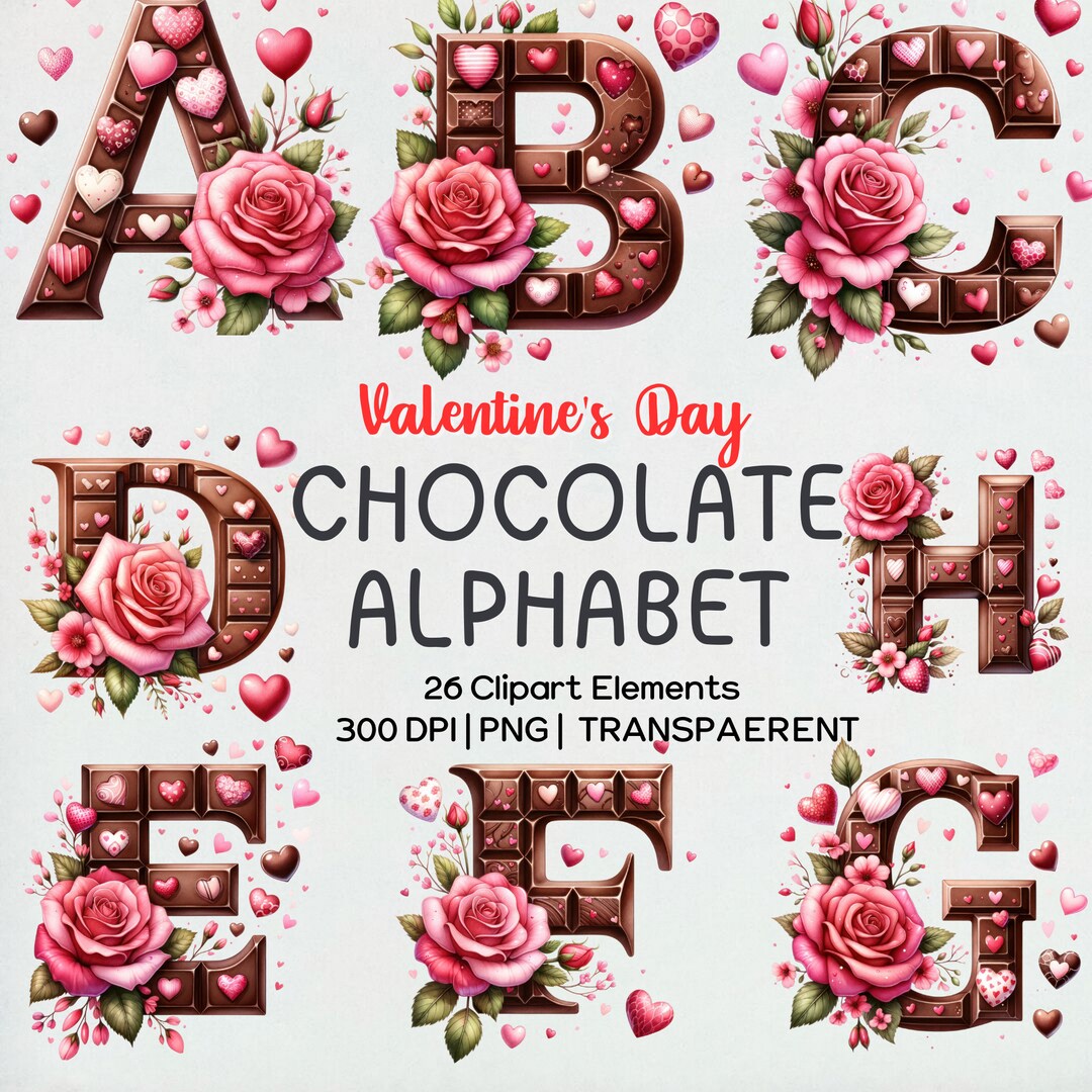 Watercolor Sweet Romance - Valentine's Day Chocolate Alphabet Clipart ...