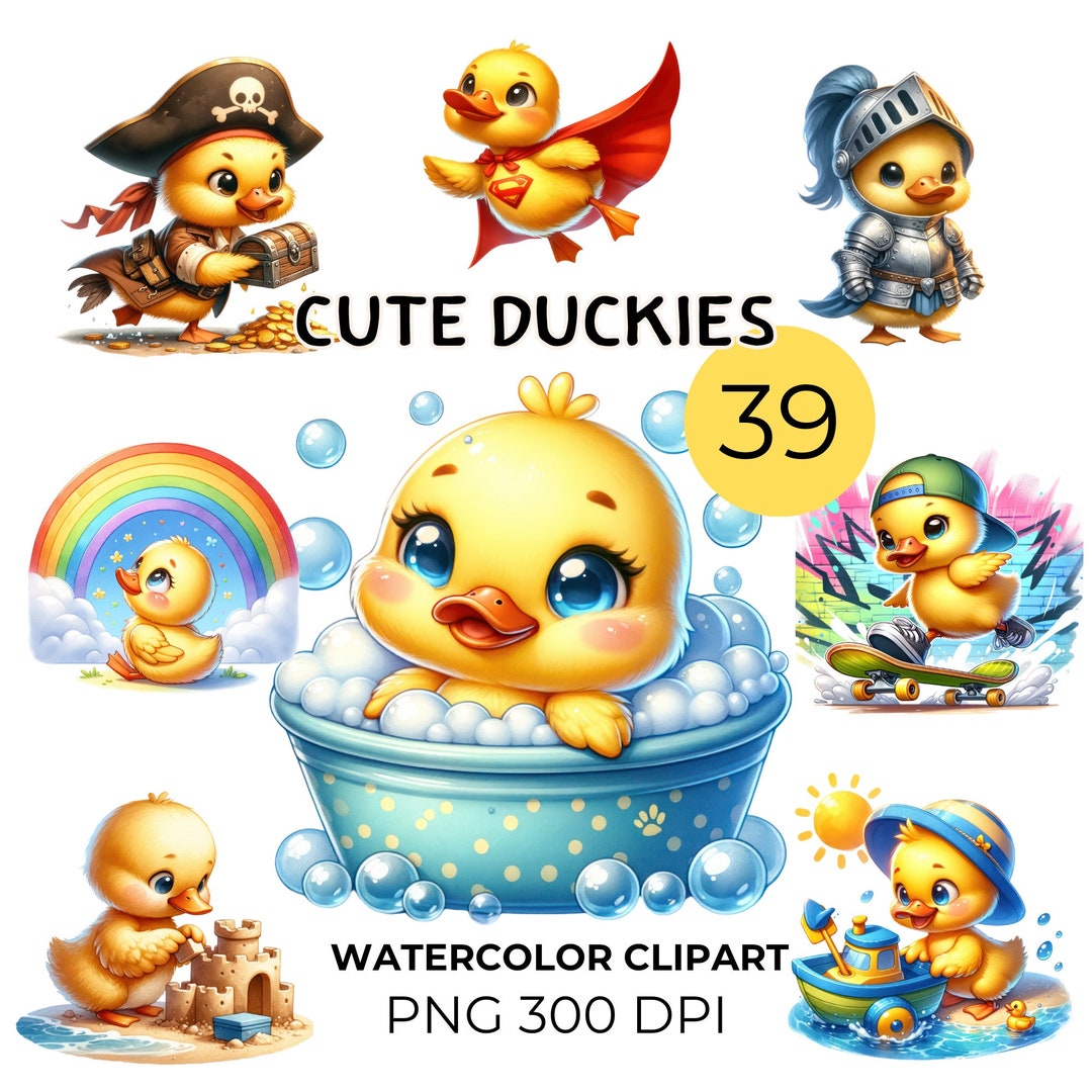 Adorable Duckies Watercolor Clipart Collection - 39 PNG Images for ...