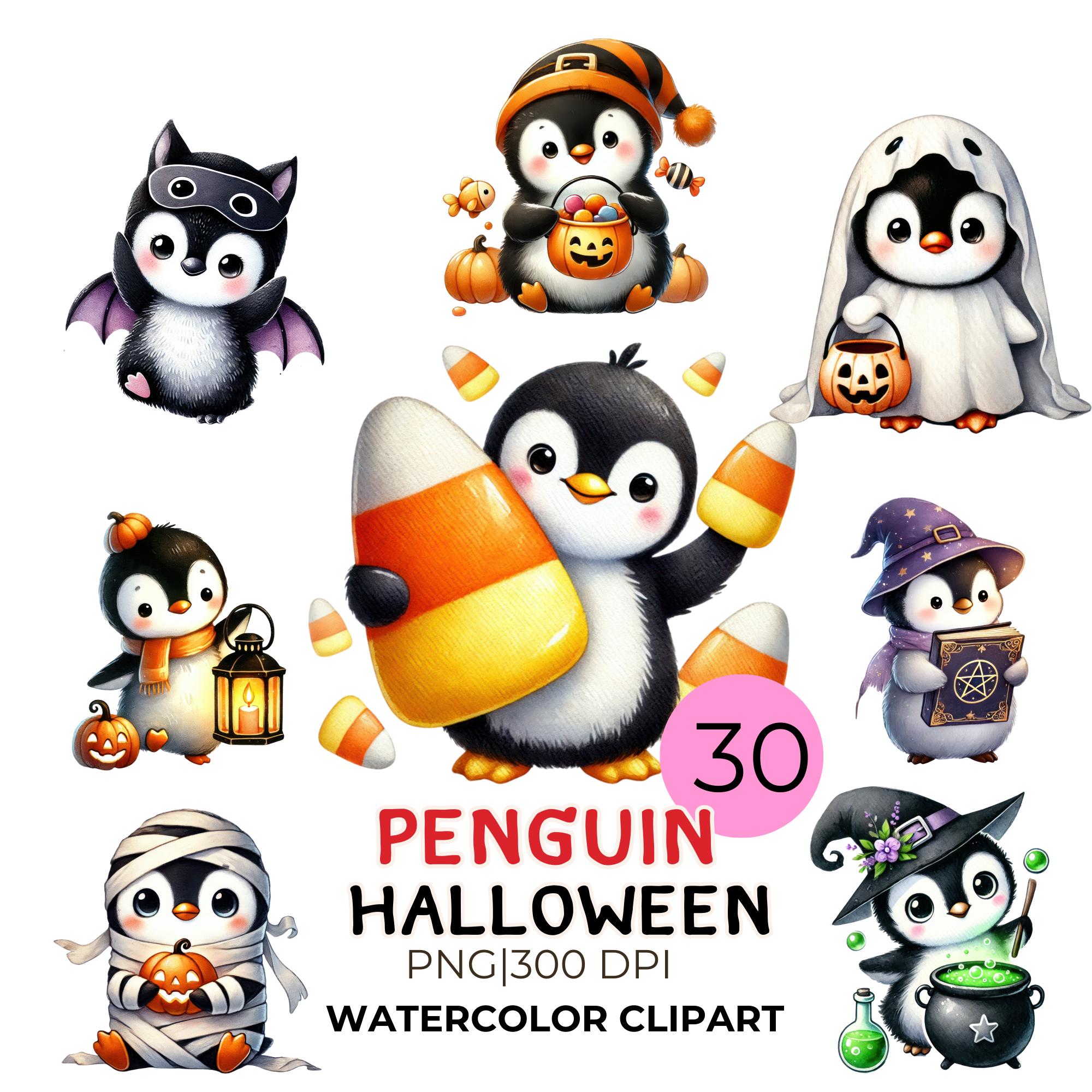 Watercolor Penguin Halloween Clipart | Penguin Halloween Clipart PNG ...