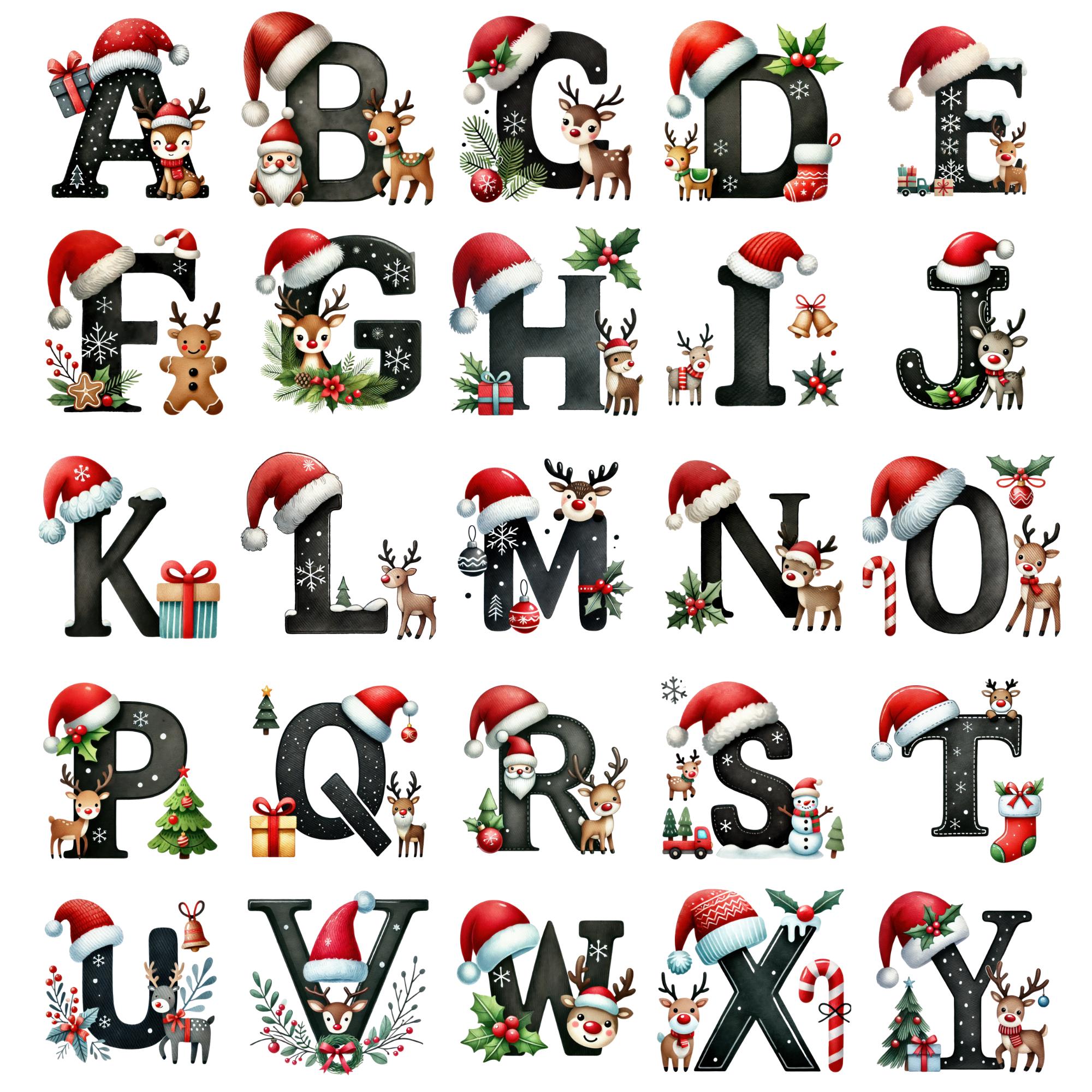 Christmas Alphabet Clipart, 36 PNG Letters & Numbers, Holiday Santa Hat ...