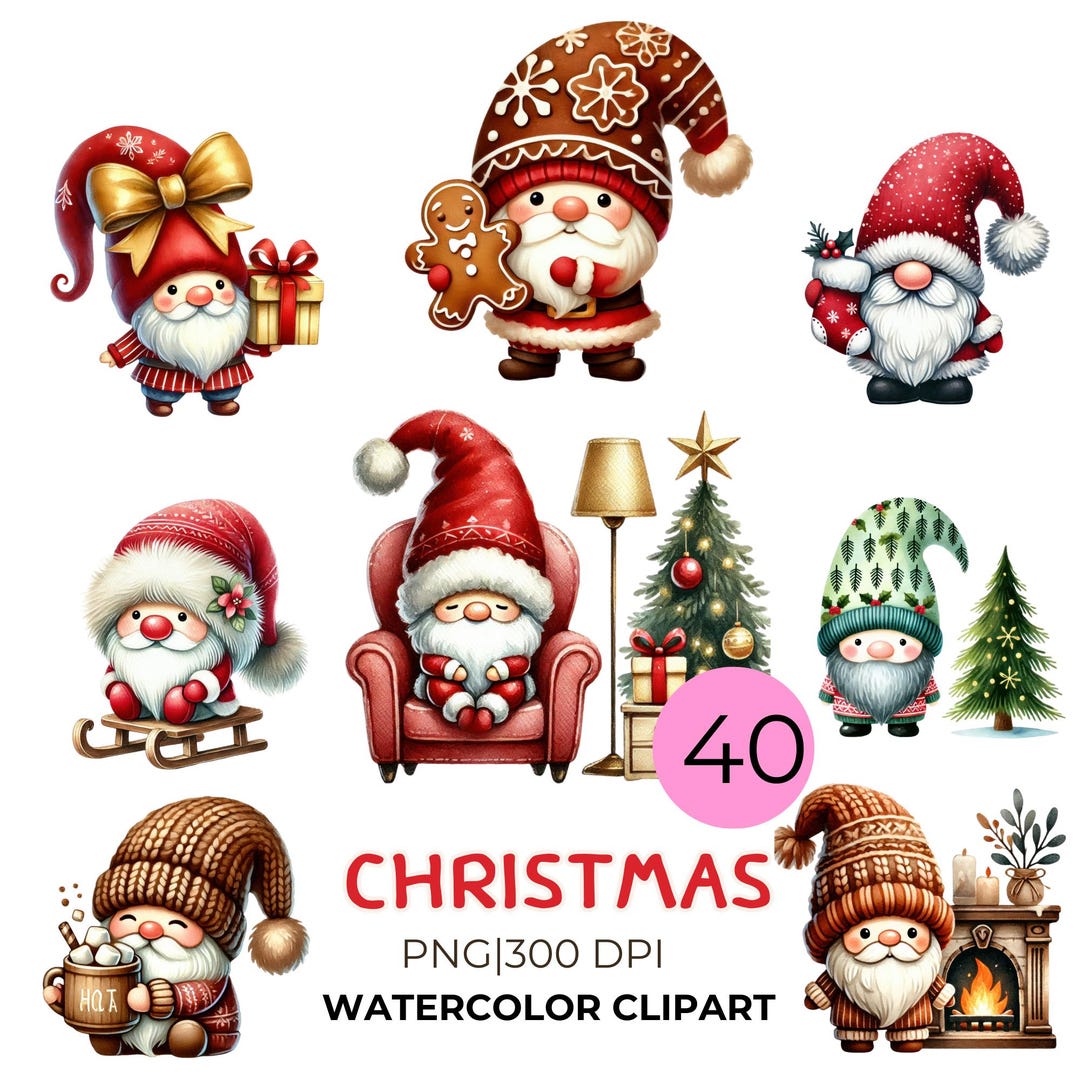 Festive Christmas Clipart – Gnome Illustrations for Holiday Decorations ...