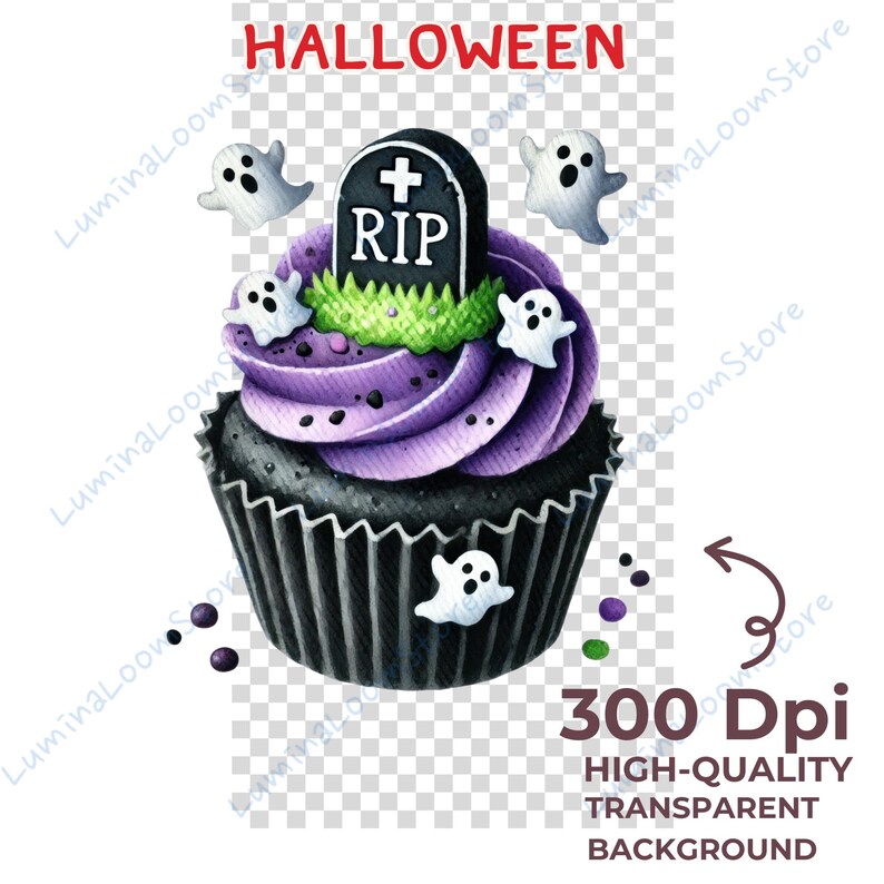 Halloween Cupcake Clipart: Watercolor PNG Set (digital Download) - Etsy
