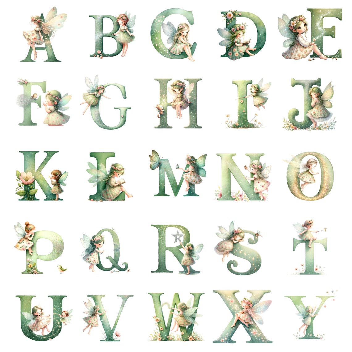 Fairy Alphabet Clipart: Watercolor Letters & Numbers (digital Download ...