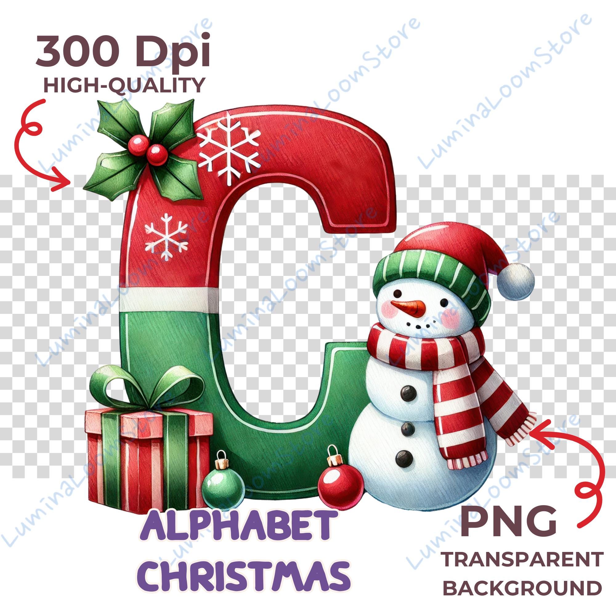 Christmas Alphabet Clipart | 36 PNG Watercolor Letters-numbers ...