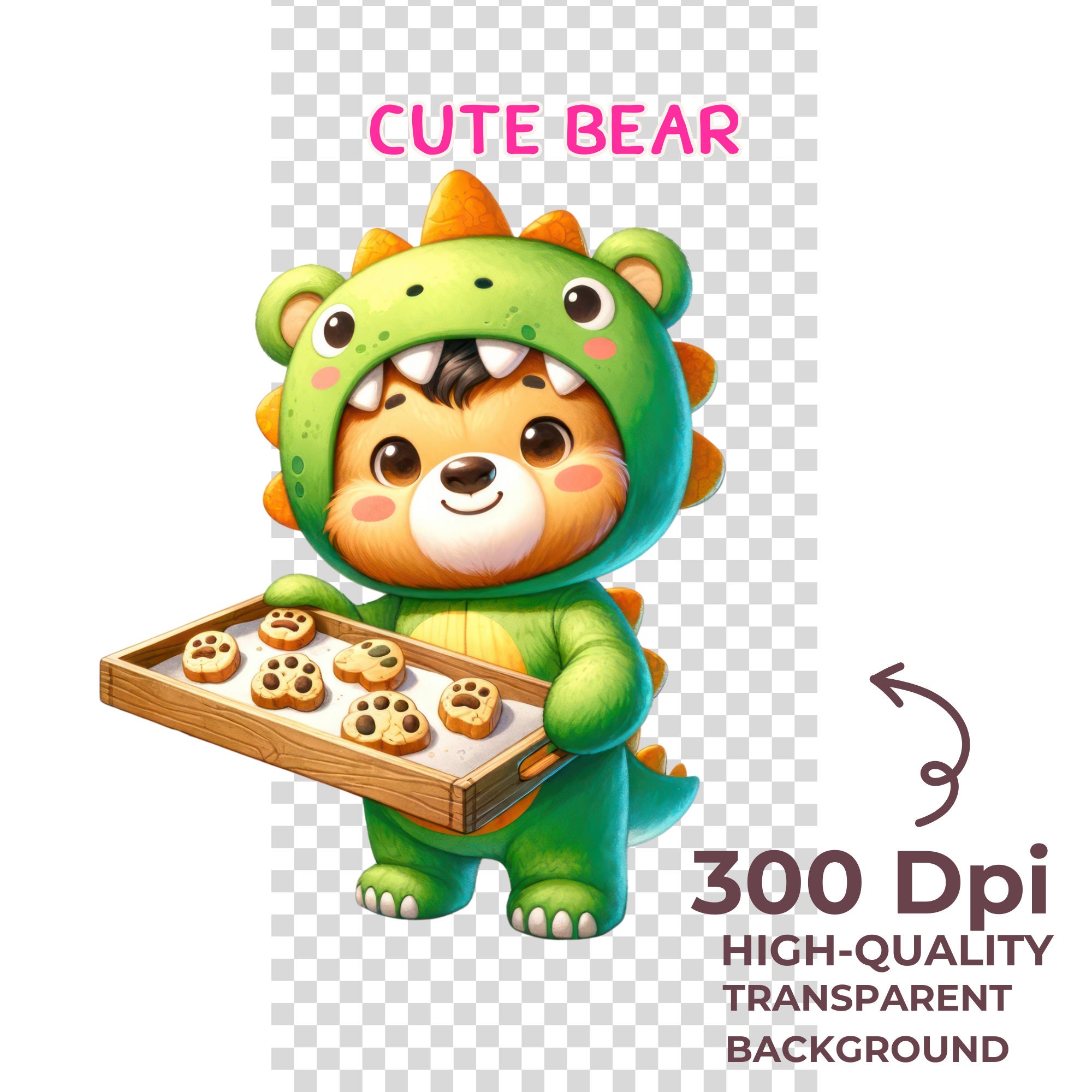 Crocodile Costume Bear Clipart Whimsical Watercolor Bears in Dino ...