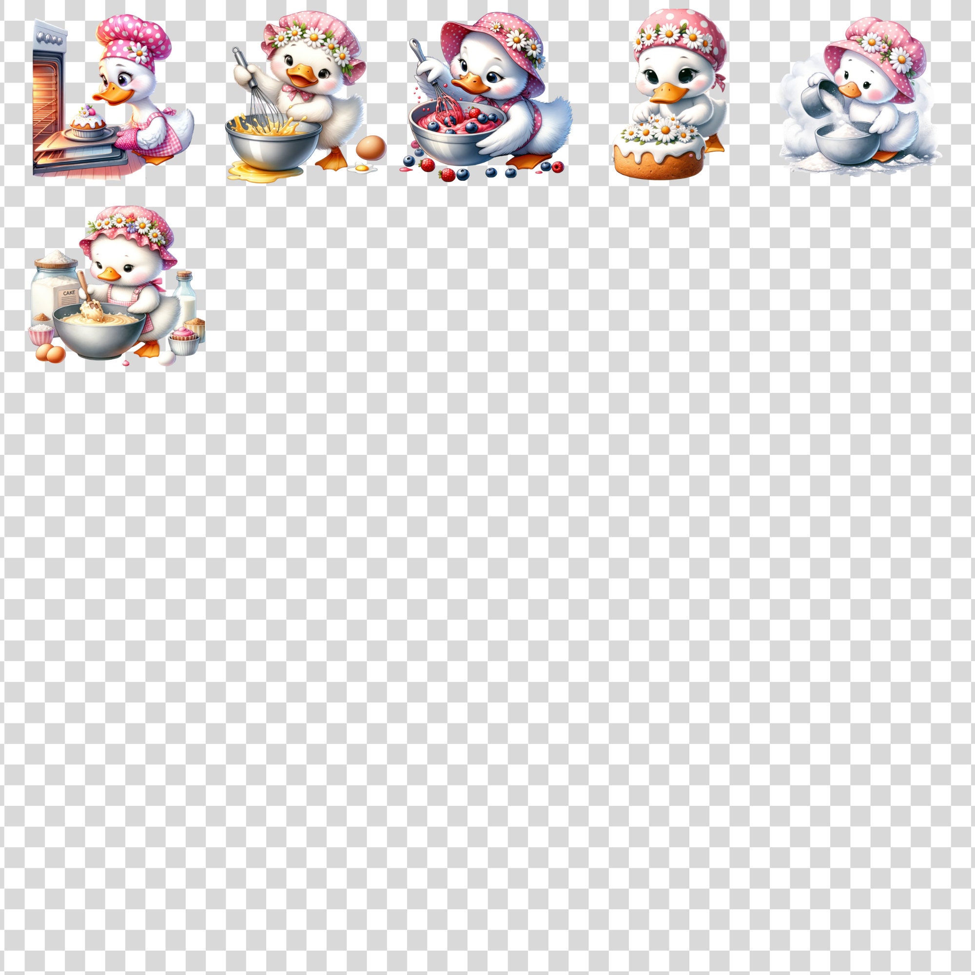 Baker Ducklings Watercolor Clipart Cute Cooking Ducks Digital Images ...