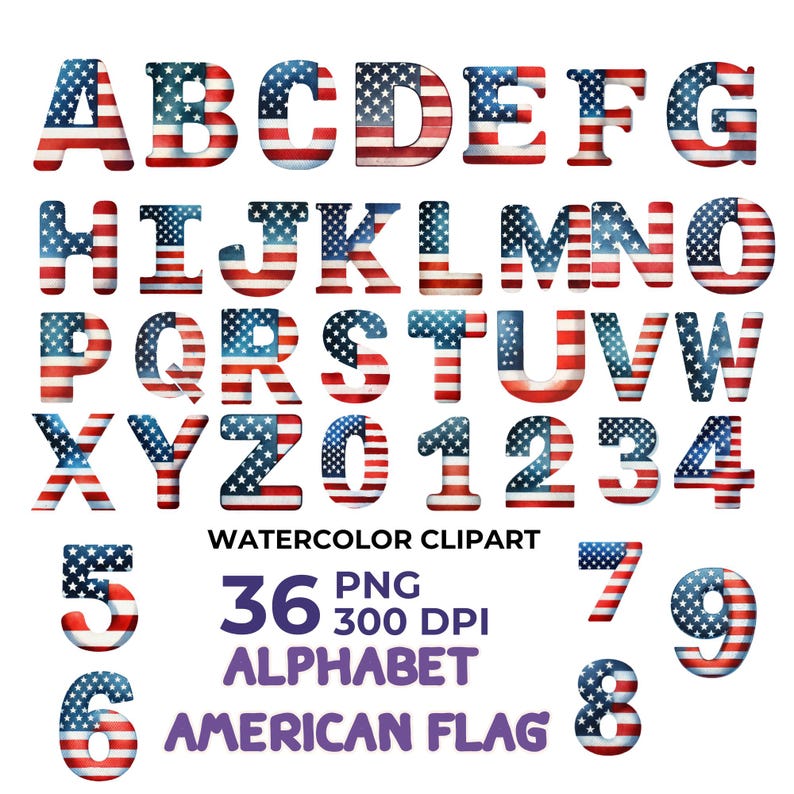 American Flag Alphabet Clipart: Patriotic PNG Letters (digital Download ...