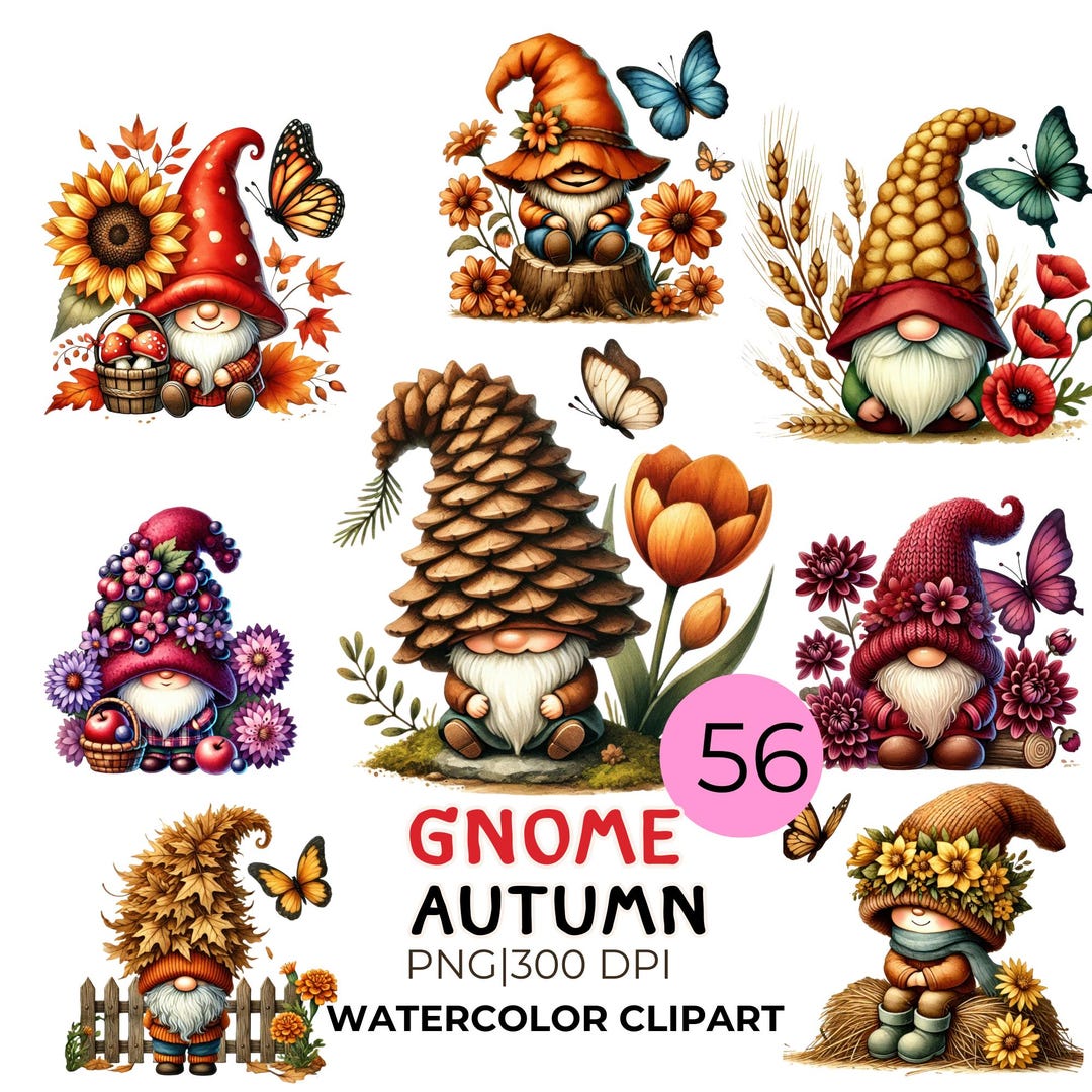 Autumn Gnome Watercolor Clipart Bundle|fall Gnome Digital Download ...