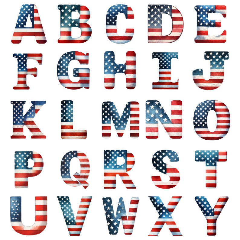 American Flag Alphabet Clipart: Patriotic PNG Letters (digital Download ...