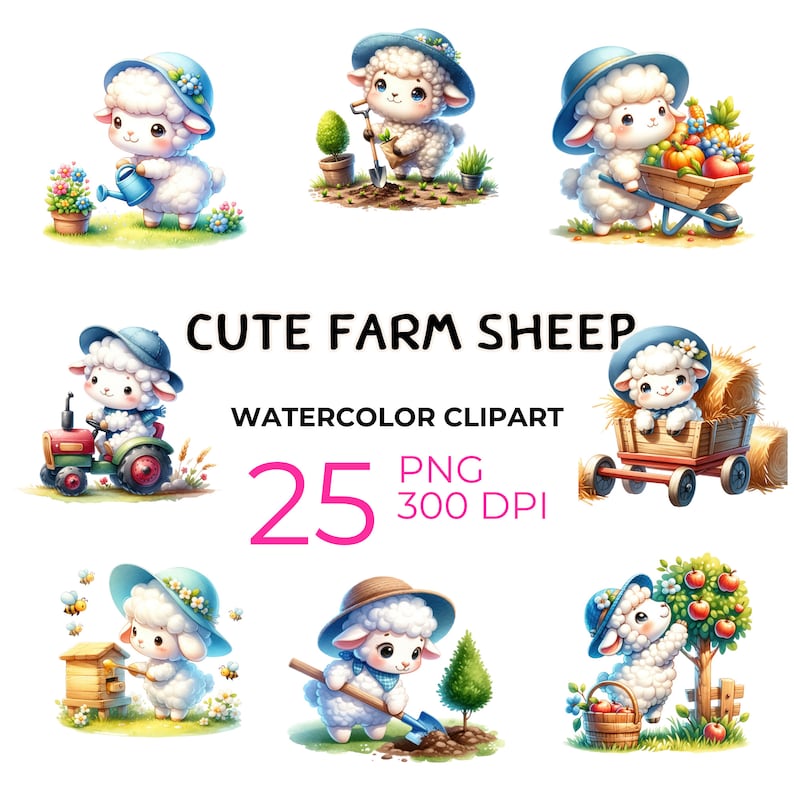 Country Lamb Watercolor Clipart - Rustic Sheep Illustrations for ...